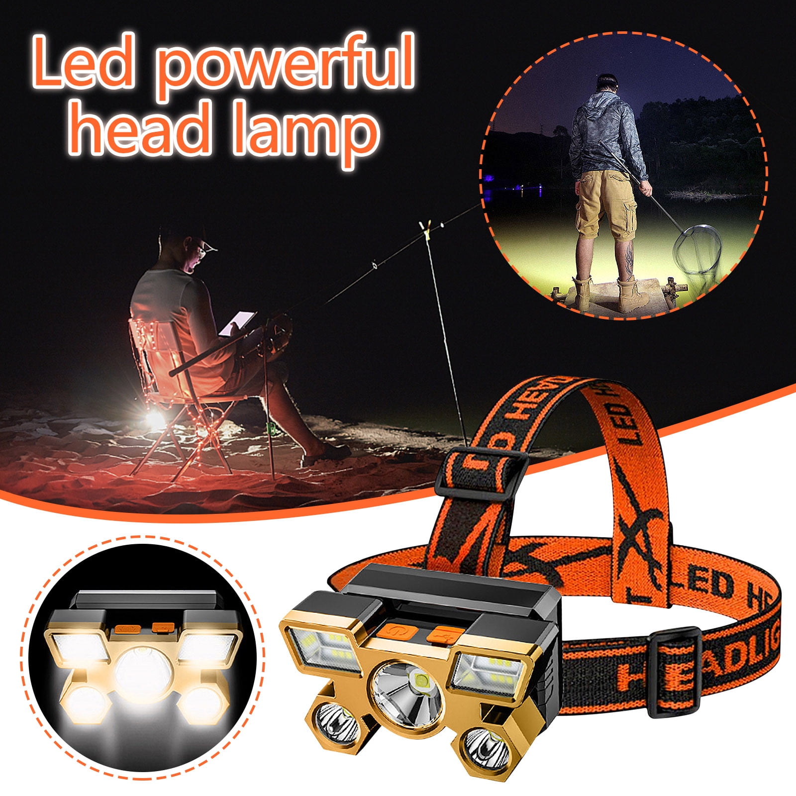 Five Headlights Strong Light Super Bright Rechargeable Fishing Light ...