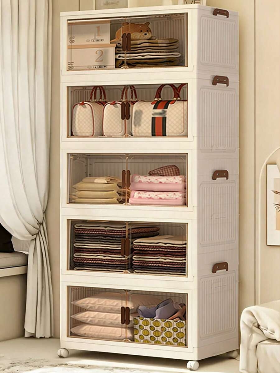 Five-Layer Multi-Functional Covered Storage Cabinet with Wheels, 45cm ...