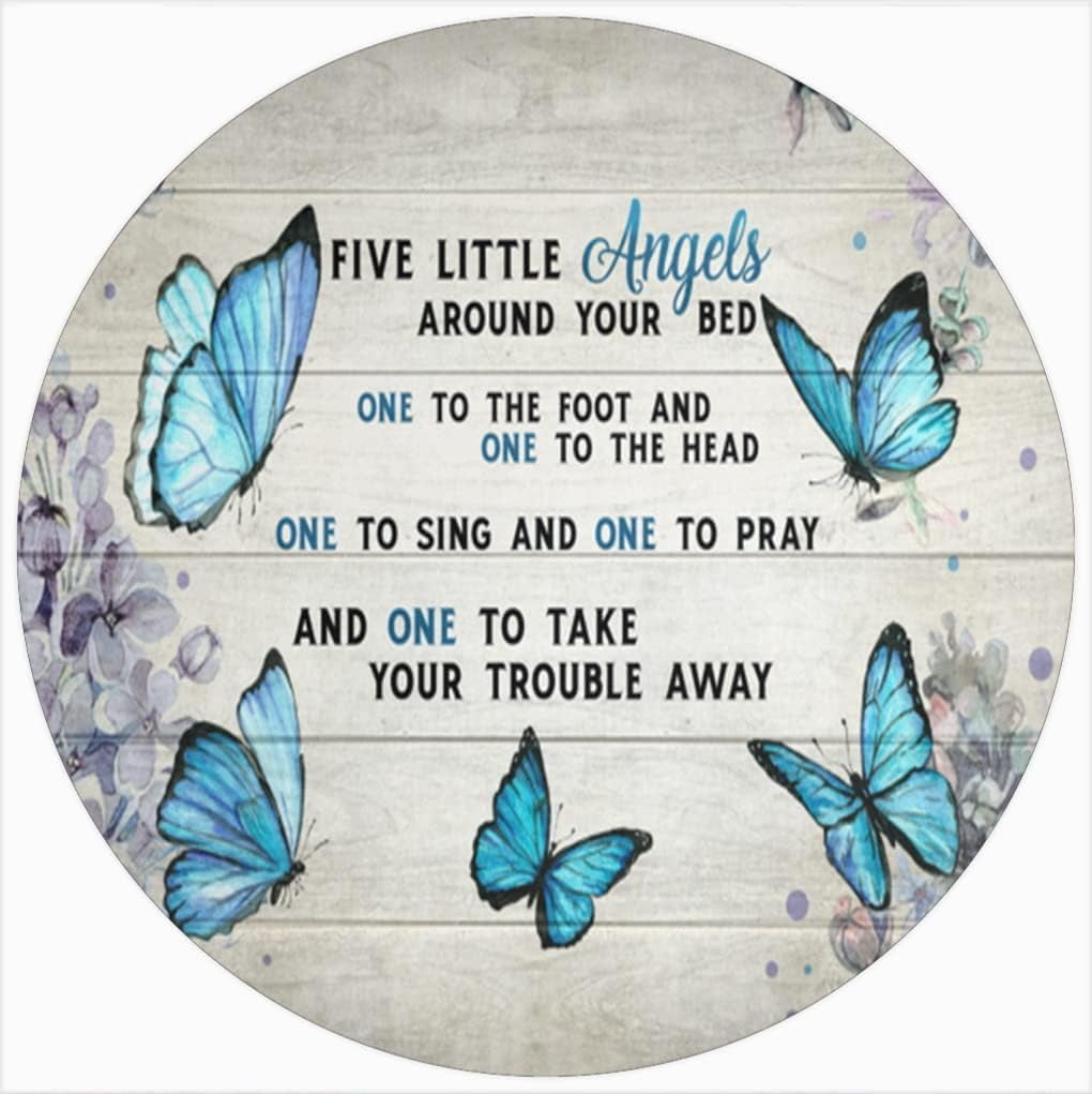 Five Little Angels Around Your Bed Butterfly Round Metal Tin Sign ...