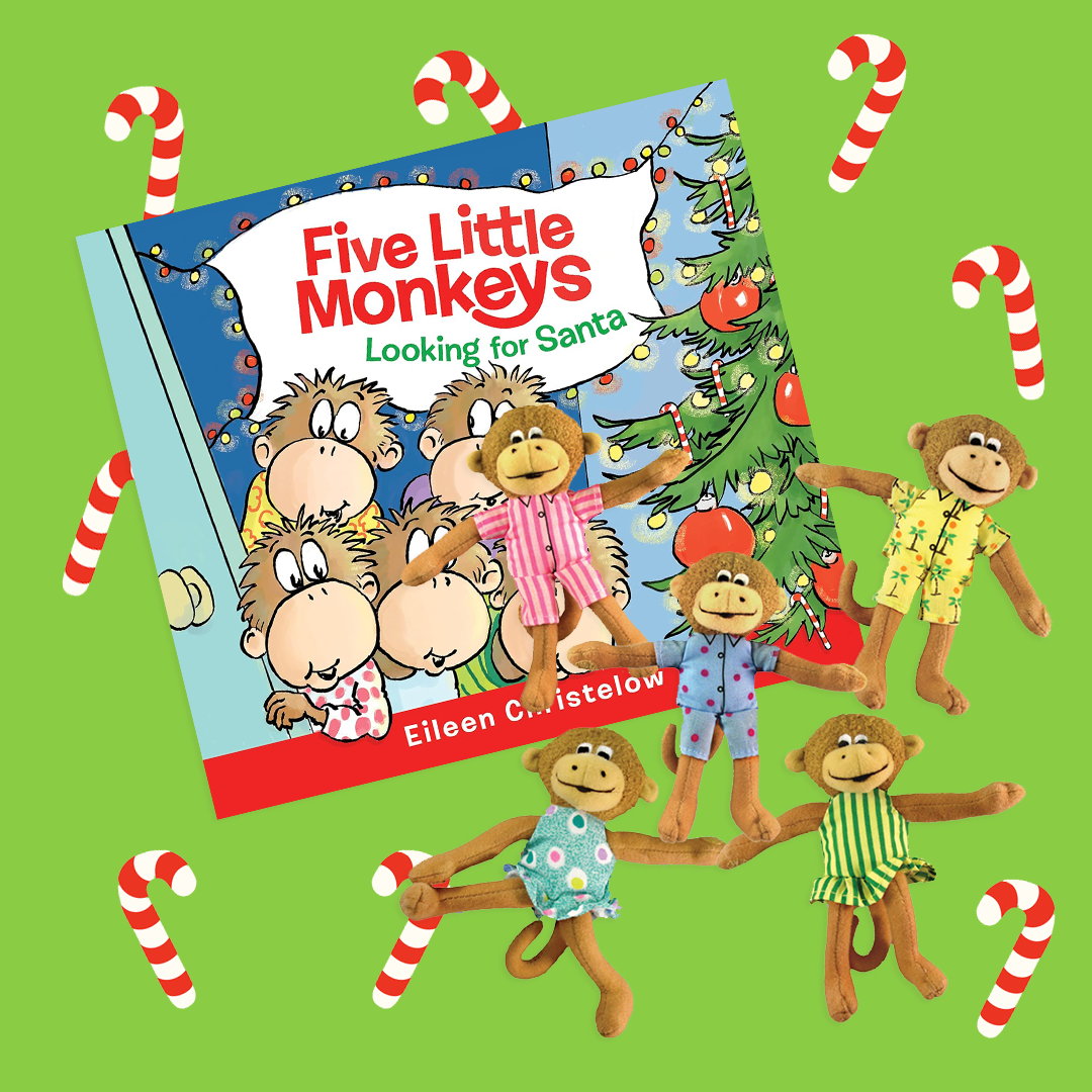 Five Little Monkeys Finger Puppet Playset & Board Book Christmas Gift ...