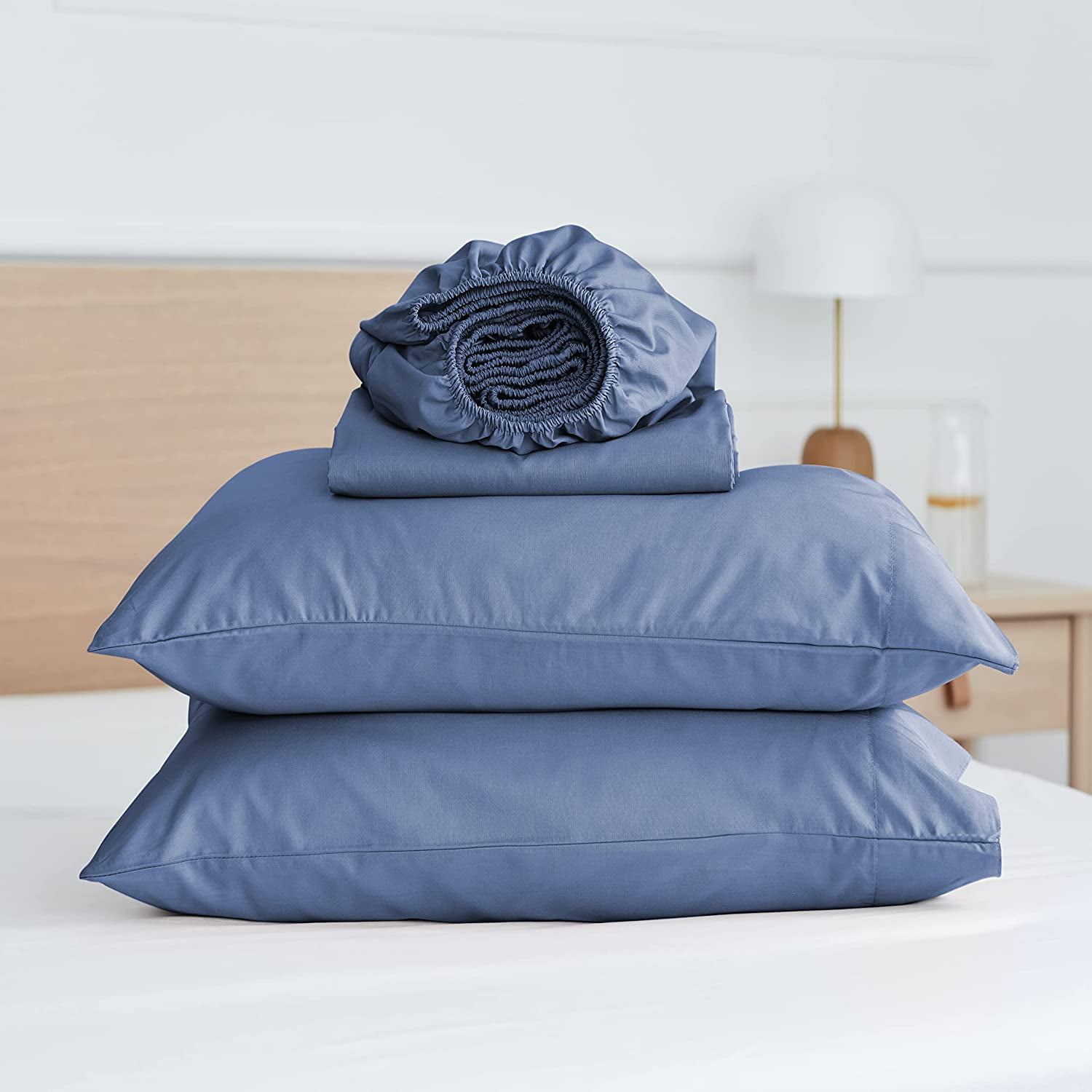 Five Looms Everyday Cotton Percale Sheets Set, Queen (French Blue, 4 ...