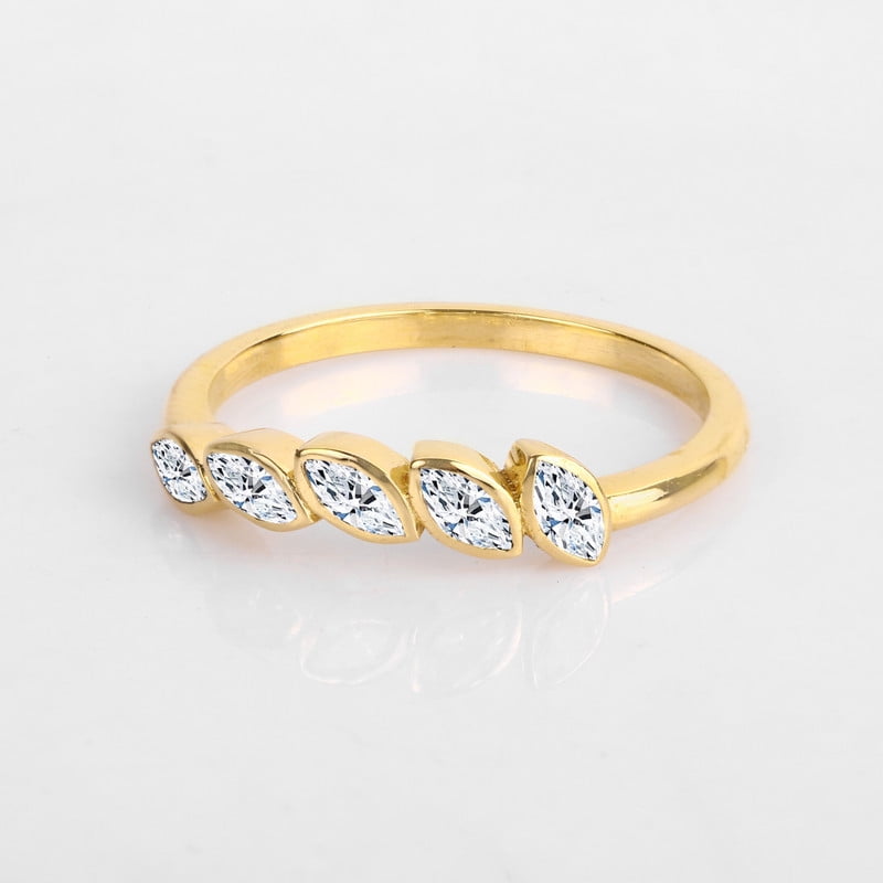 Five Marquise Bezel Set Diamond Half Eternity Crown Wedding Band Solid ...