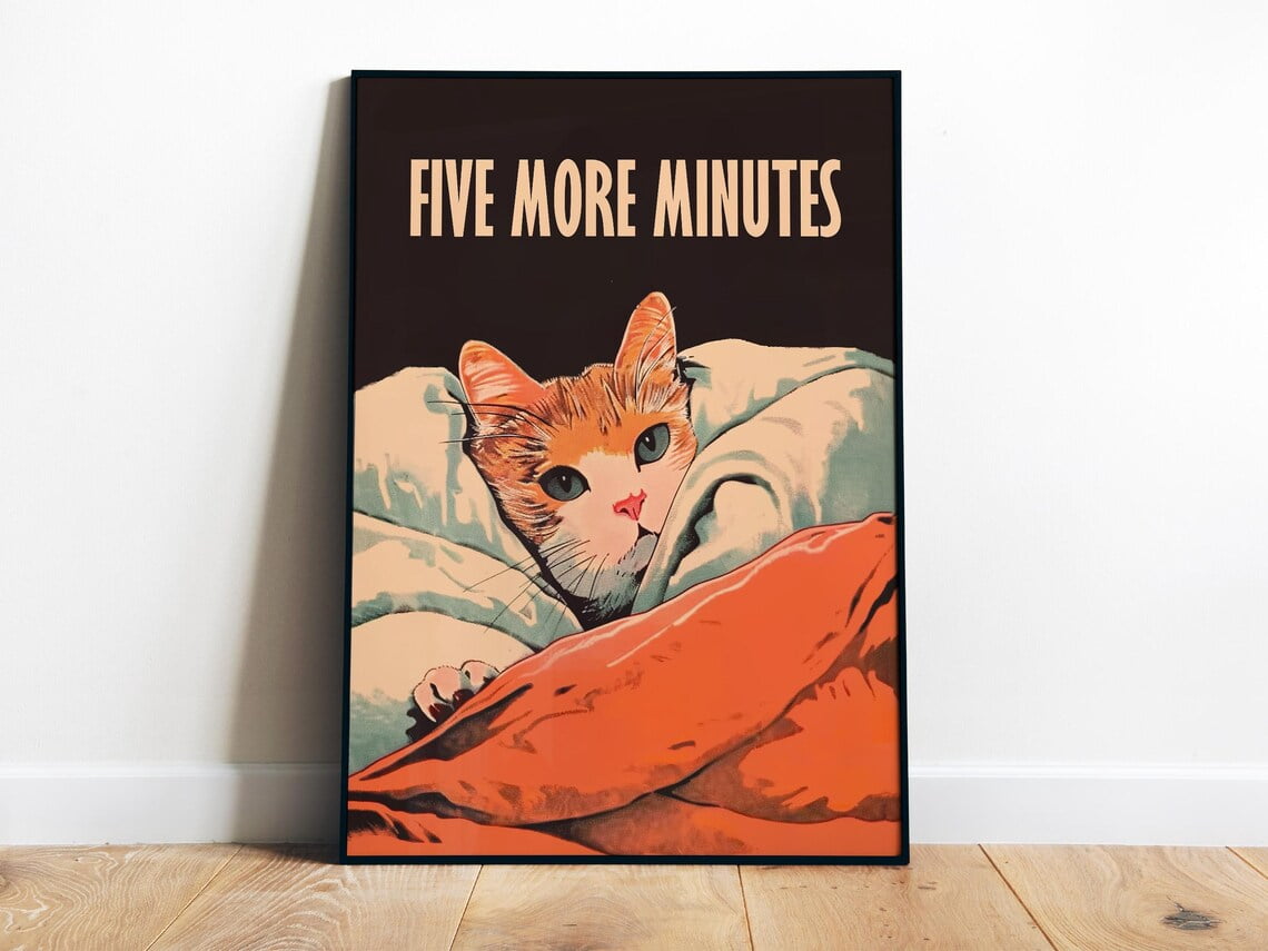 Five More Minutes Sleep Well Print Sleep Tight Wall Art Retro Bedroom ...