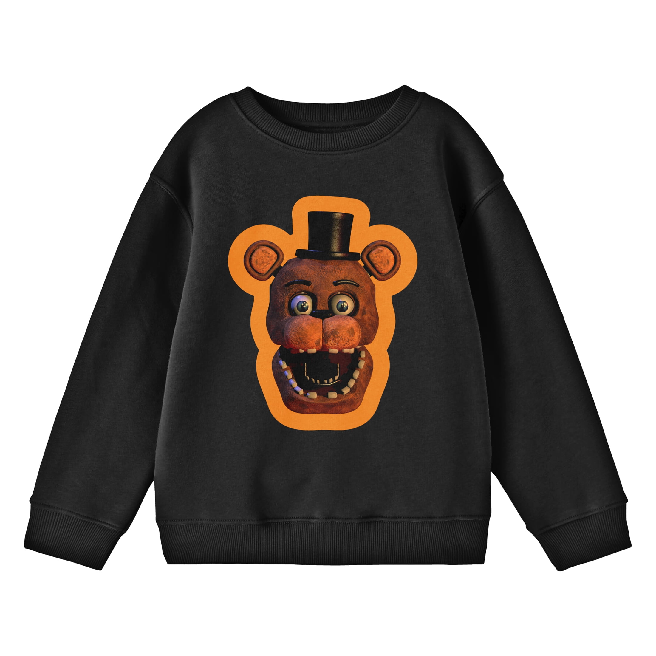 Five Nights At Freddy's Freddy Face With Orange Border Crew Neck Long Sleeve Youth Black ...
