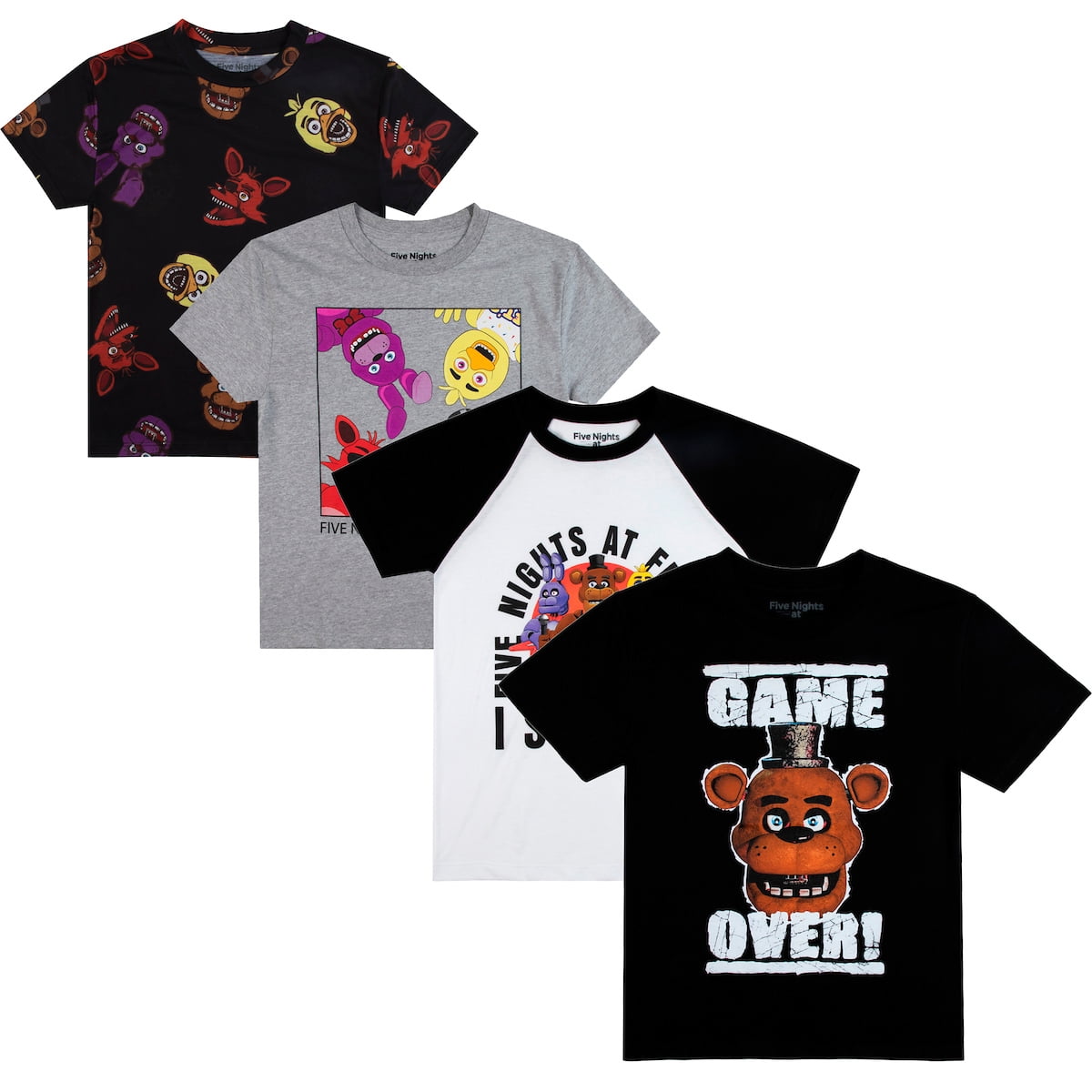 Five Nights At Freddy's Boy's Graphic Tees 4pk, Crew Neck Short Sleeve ...
