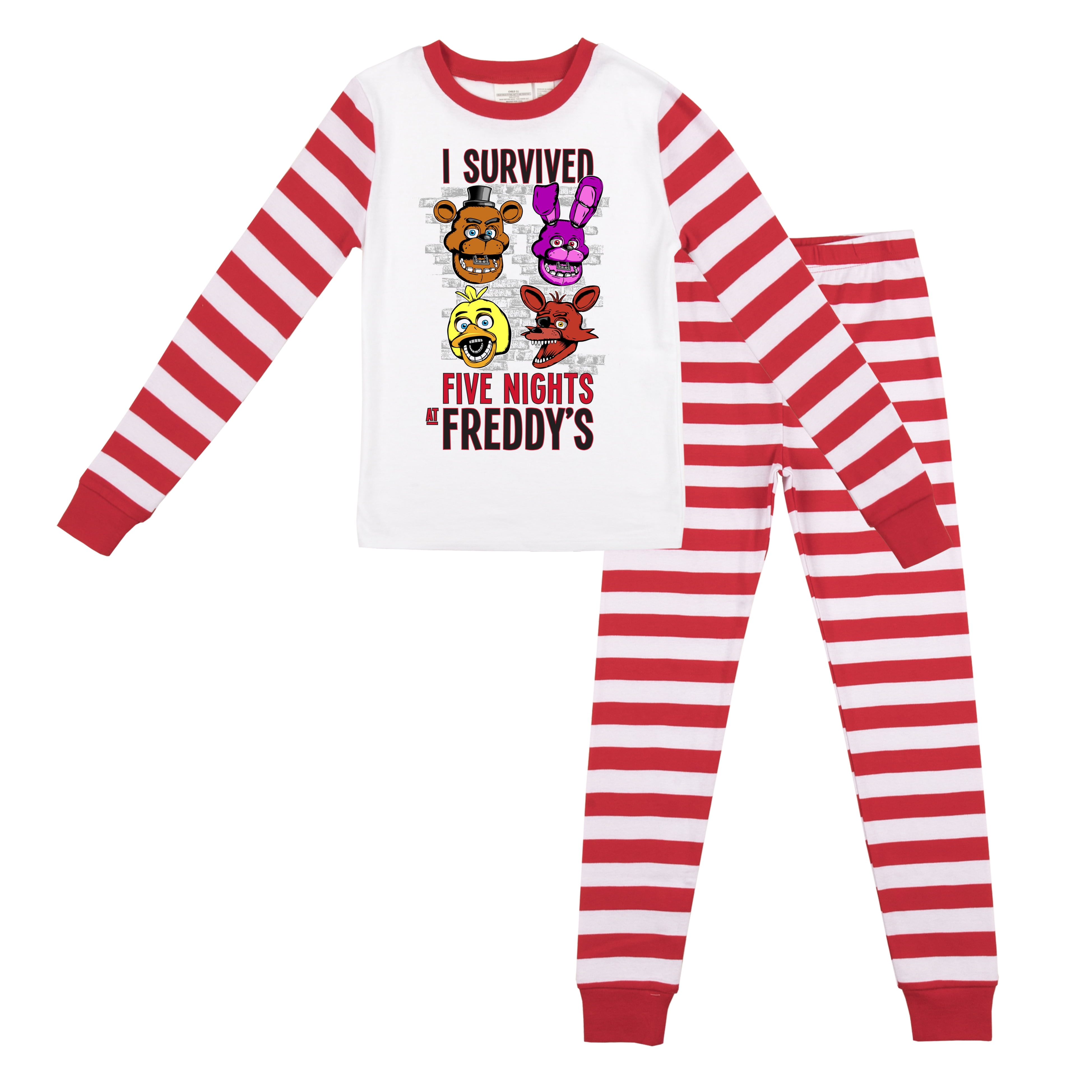 Bioworld Five Nights At Freddy's Pajama Set, Red White Striped Shirt ...