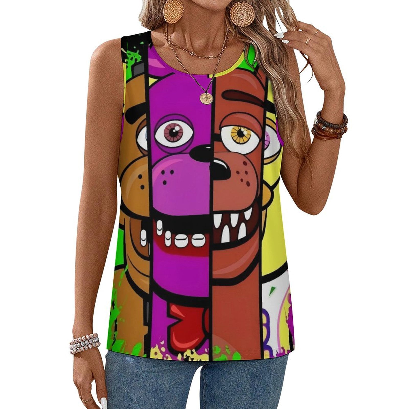 Five Nights at Freddy Cartoon Women's Sports Tank Top Sleeveless Top M ...