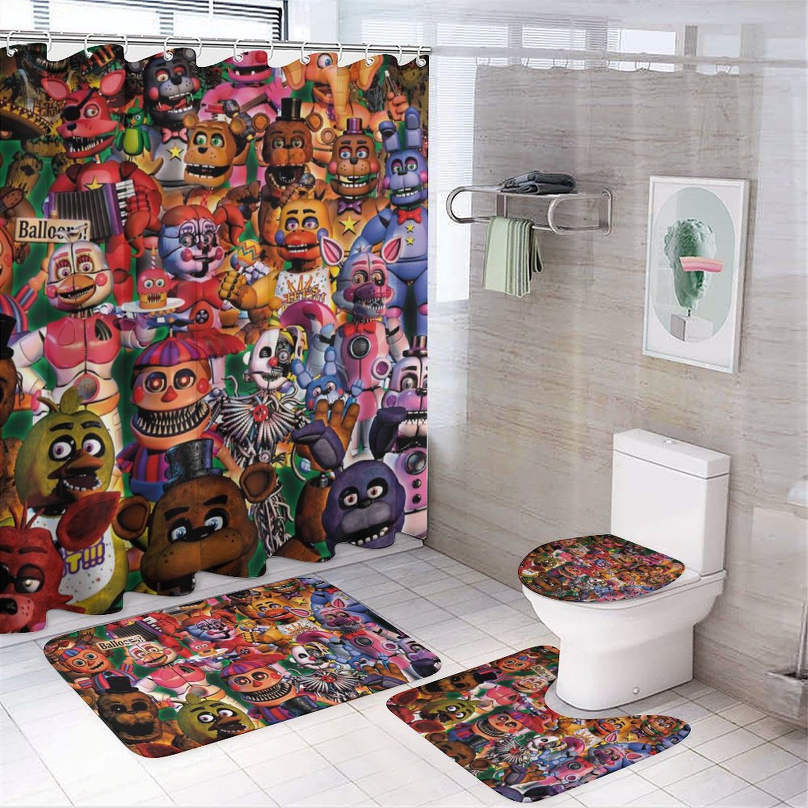 Five Nights at Freddy's FNAF 4 Pcs Bathroom Shower Curtain Set with ...