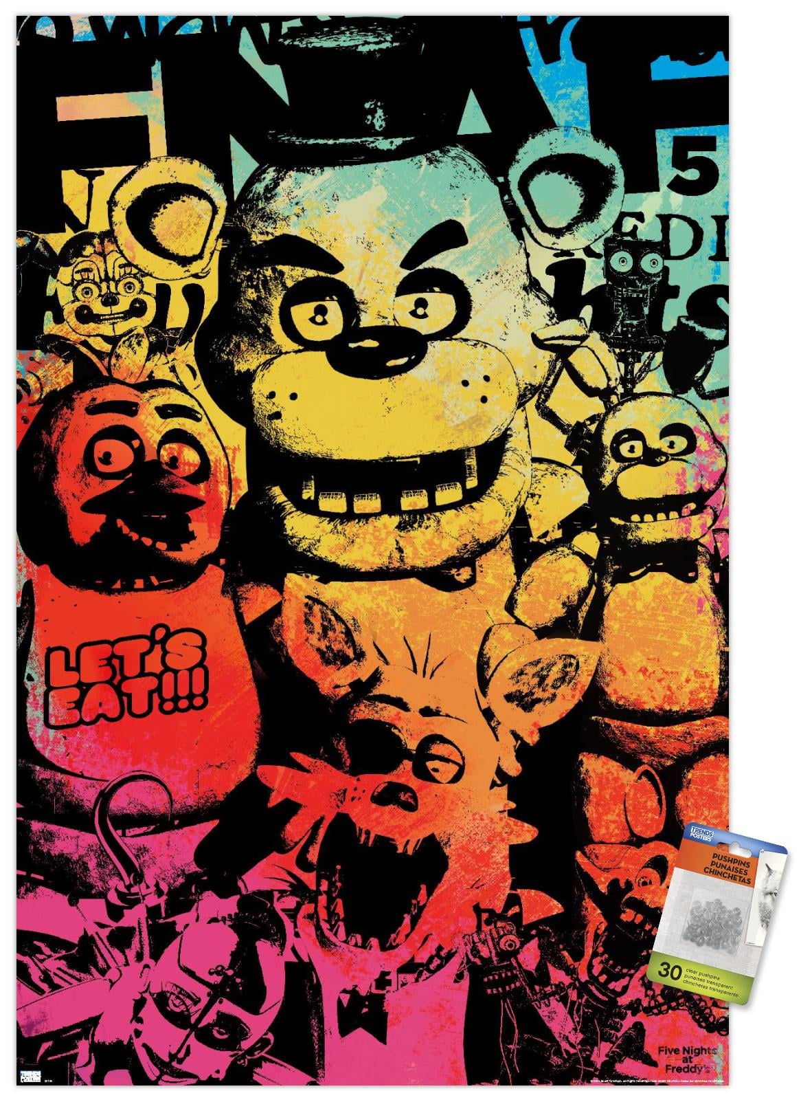 Five Nights at Freddy's - Rainbow Wall Poster with Push Pins, 22.375" x ...