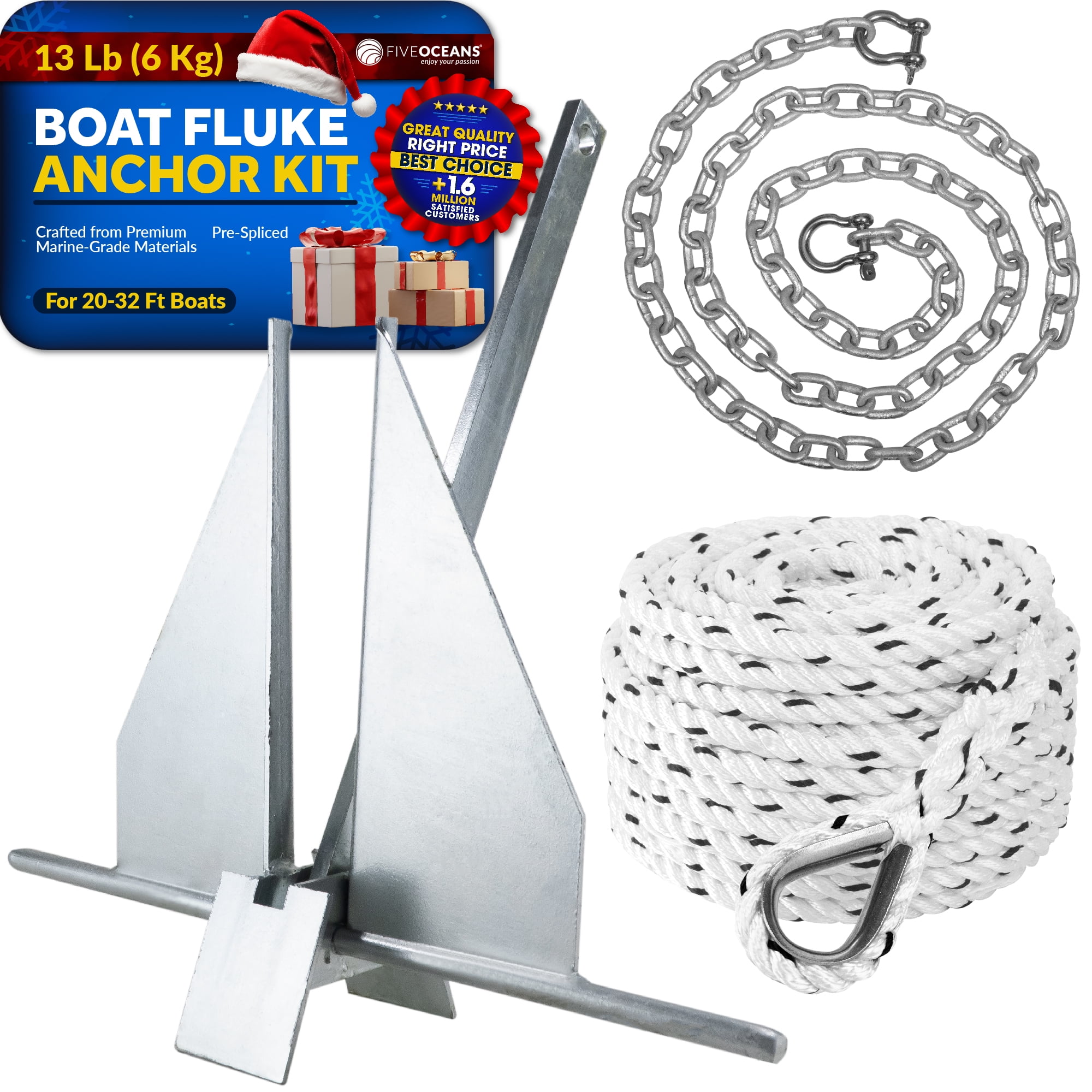 Five Oceans 13 Lb Boat Anchor Kit - Heavy-Duty Fluke Anchor Set with ...