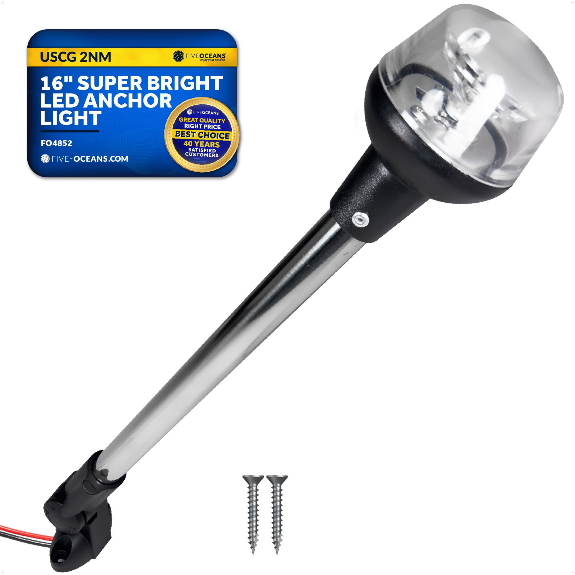 Five Oceans 16-Inch LED Anchor Light, Fold-Down, IP67 Waterproof, 2NM ...