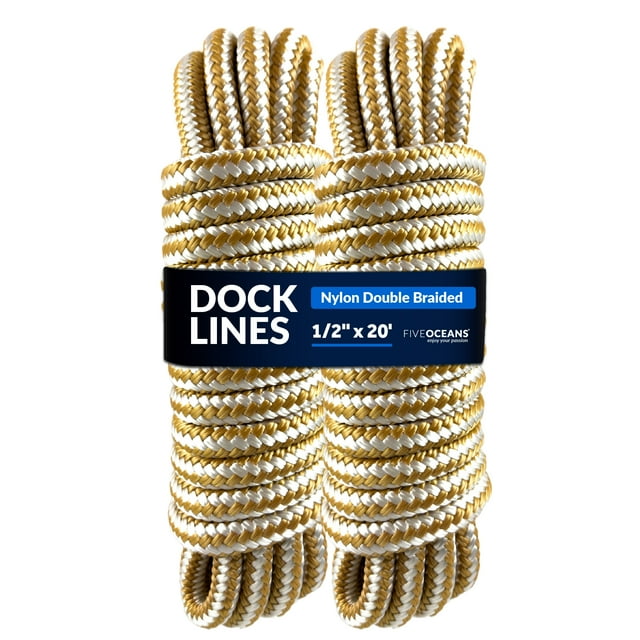 Five Oceans 2-Pack 1/2" x 20' Boat Dock Lines with 12" Eyelet, Marine ...
