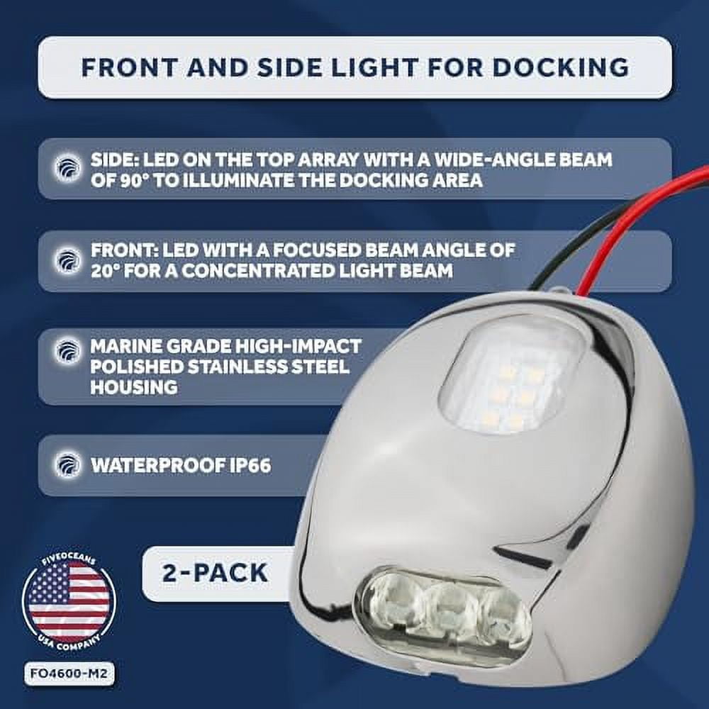 Five Oceans 2 Pack Marine LED Docking Lights - Waterproof IP66, Front ...