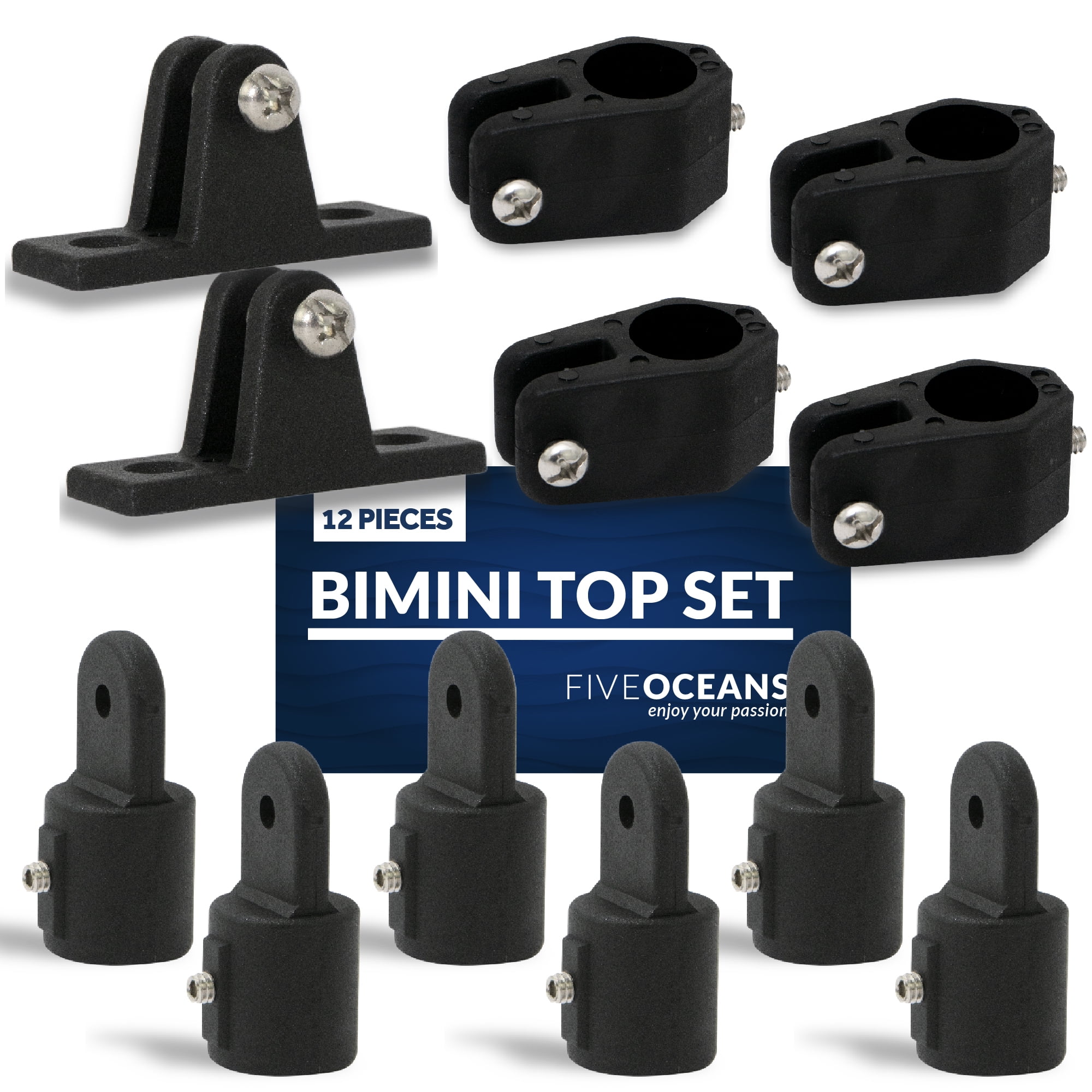 Five Oceans 3 Bow Marine Bimini Top Set 12 Piece, 7/8" Black Nylon ...
