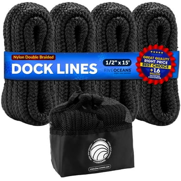 Sand Shark 15ft Boat Rope, 1/2in Dock Lines, Double-Braided Nylon ...