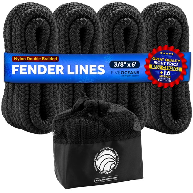 Five Oceans 4-Pack 3/8" x 6' Boat Fender Lines with 5" Eyelet, Boat ...