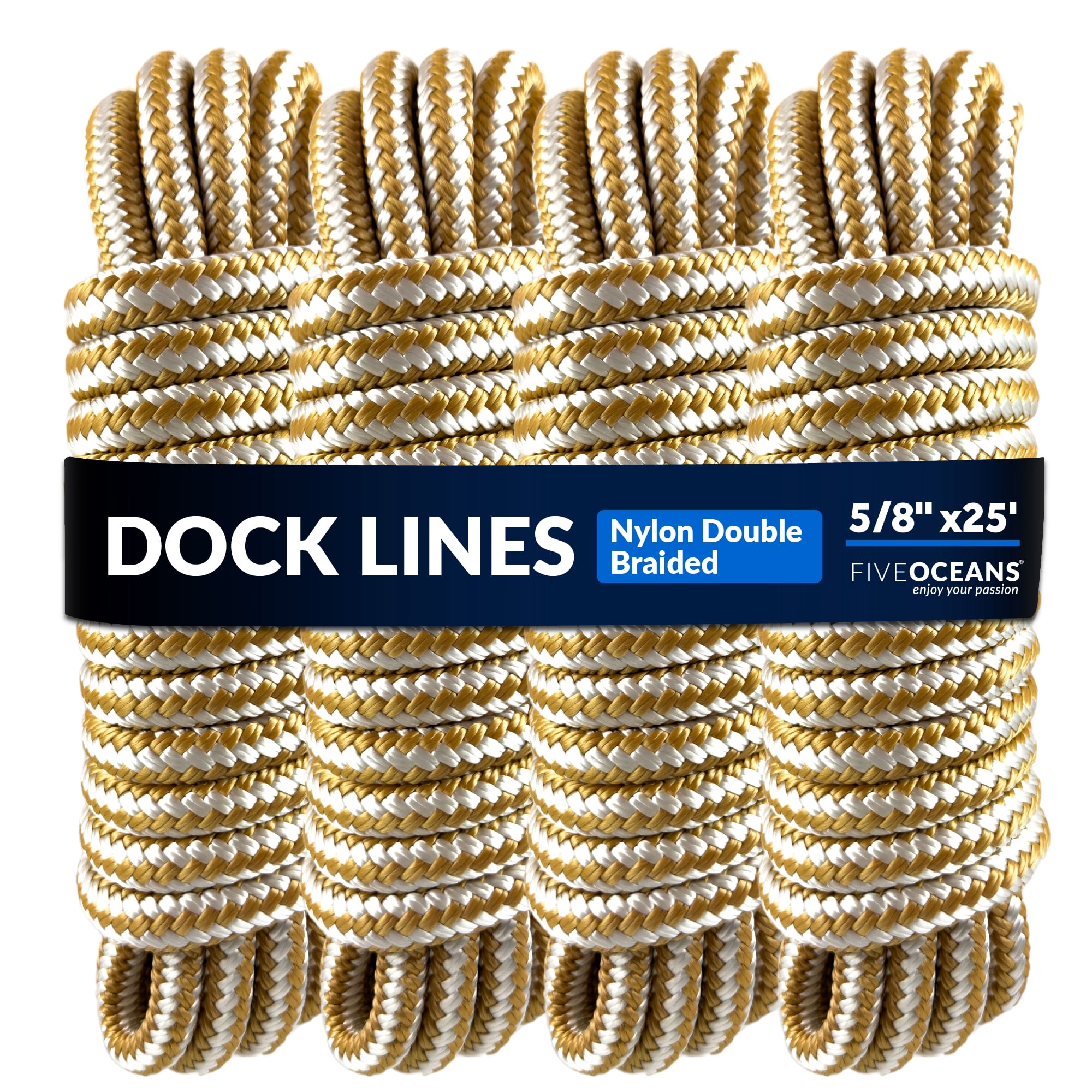 Five Oceans 4-Pack 5/8" x 25' Dock Lines, Boat Rope, Boat Ropes for ...