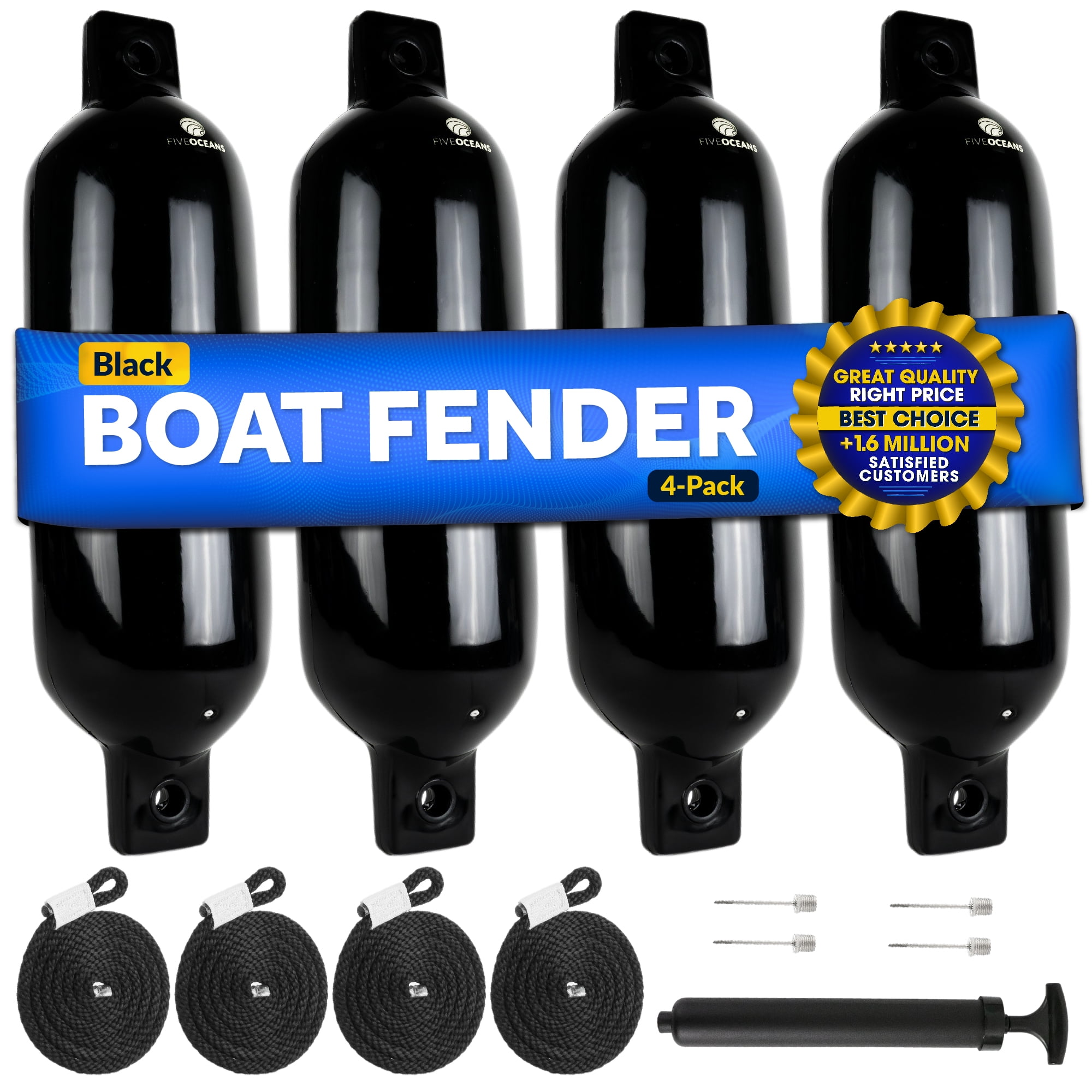 Five Oceans 4-Pack Boat Fenders - 5.5 x 20-Inch, Black - Boat Bumpers ...