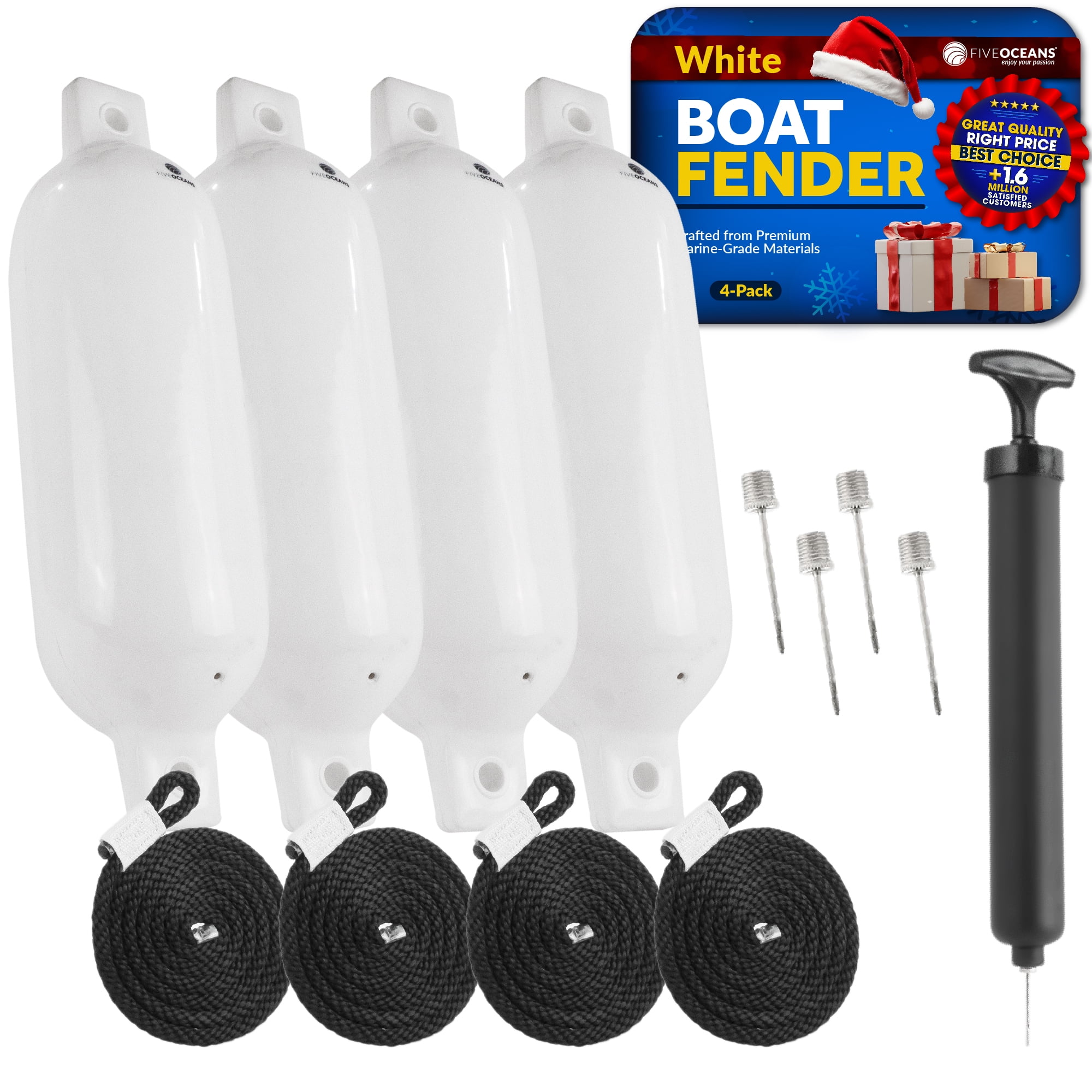 Five Oceans 4-Pack Boat Fenders - 5.5 x 20-Inch, White - Boat Bumpers ...
