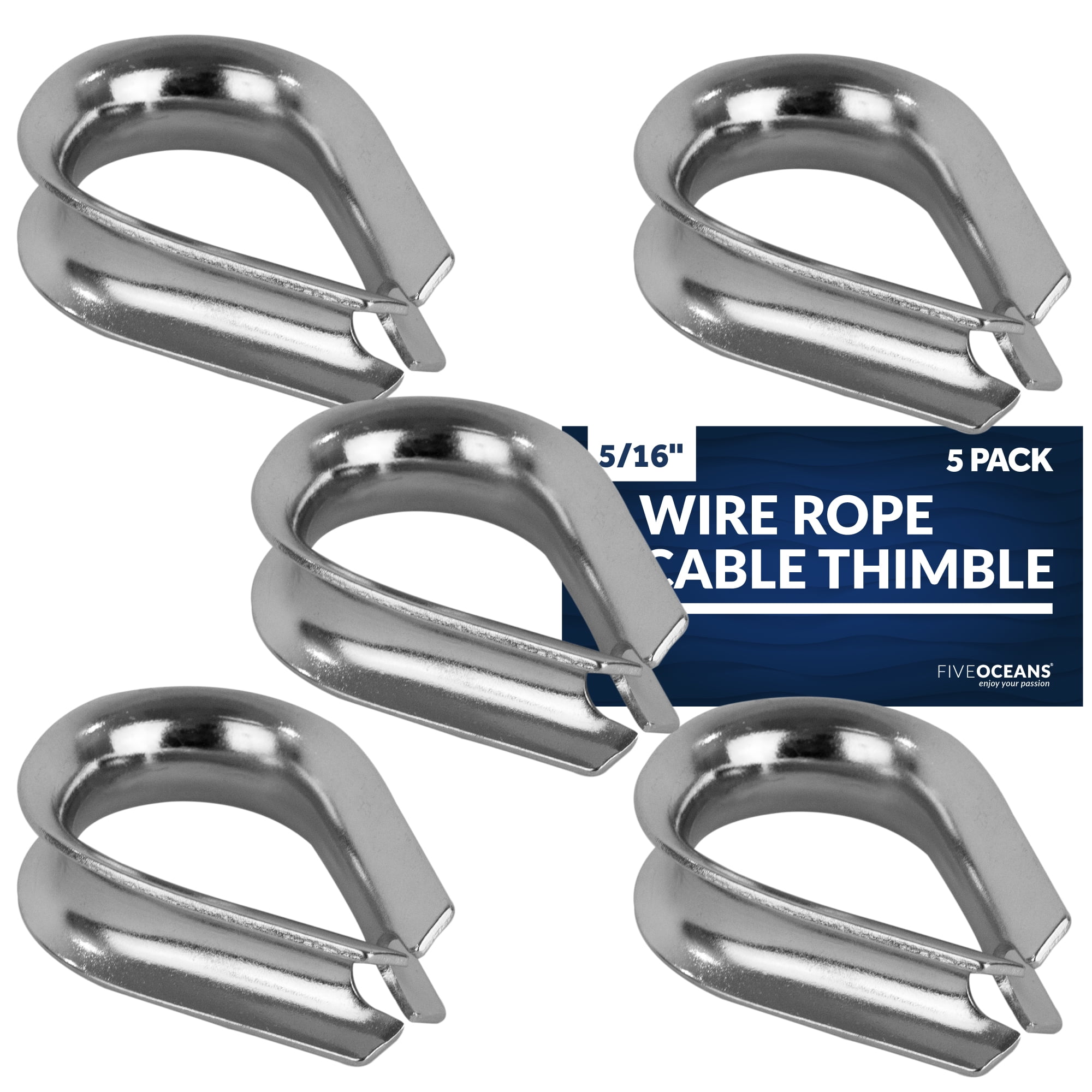 Five Oceans 5-Pack Stainless Steel 5/16-Inch Wire Rope Cable Thimble ...