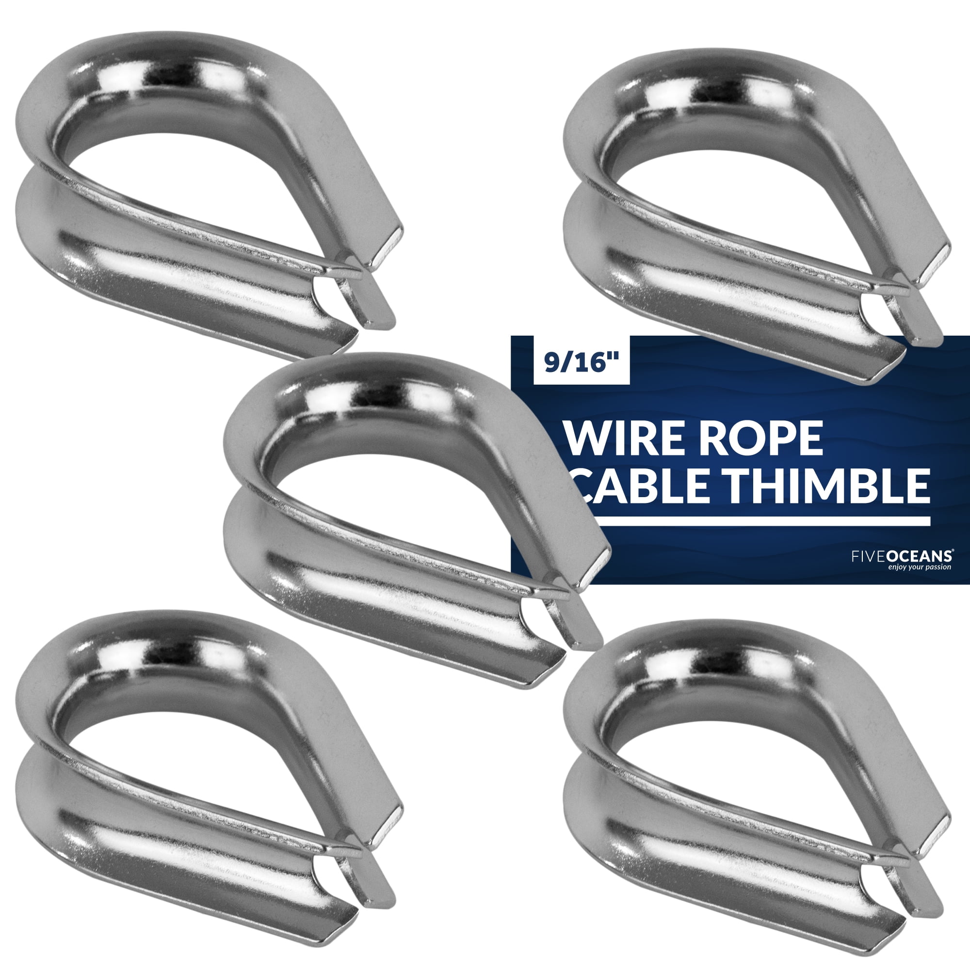 Five Oceans 5-Pack Stainless Steel Thimble for 9/16" Wire Rope Cable ...