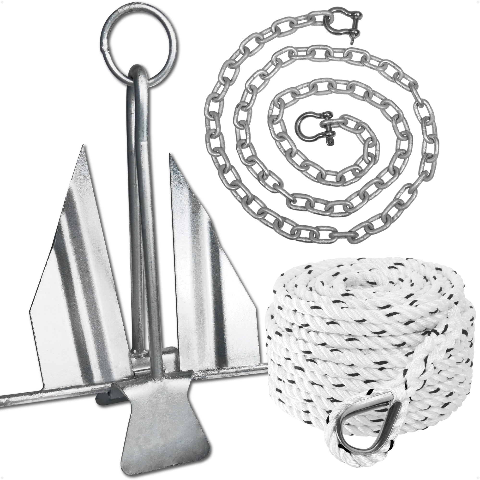 Five Oceans 8 Lb Fluke Boat Anchor Kit with Chain & Rope, Slip-Ring ...