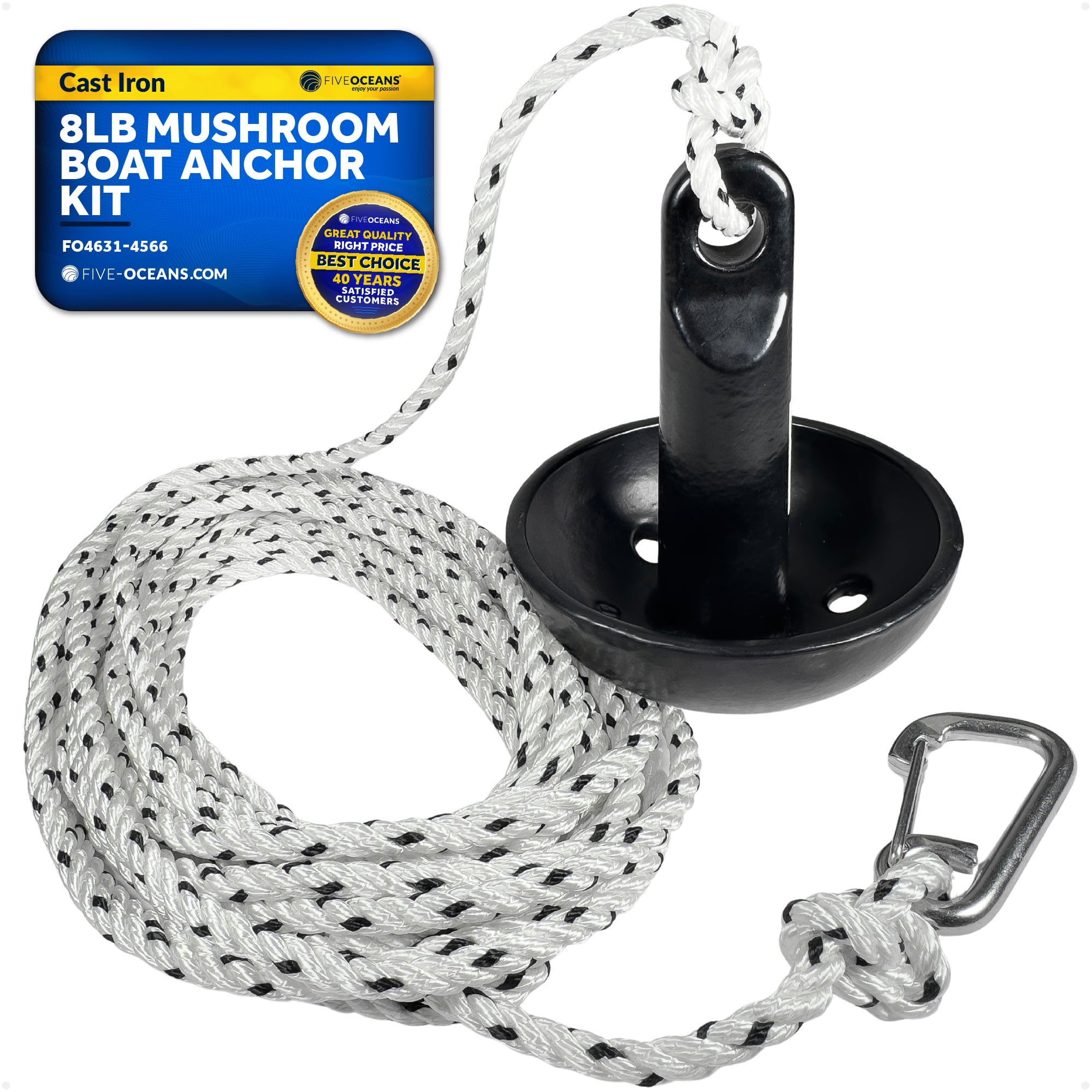 Five Oceans 8 Lb Mushroom Boat Anchor Kit, Black PVC Vinyl Coating, 3 ...
