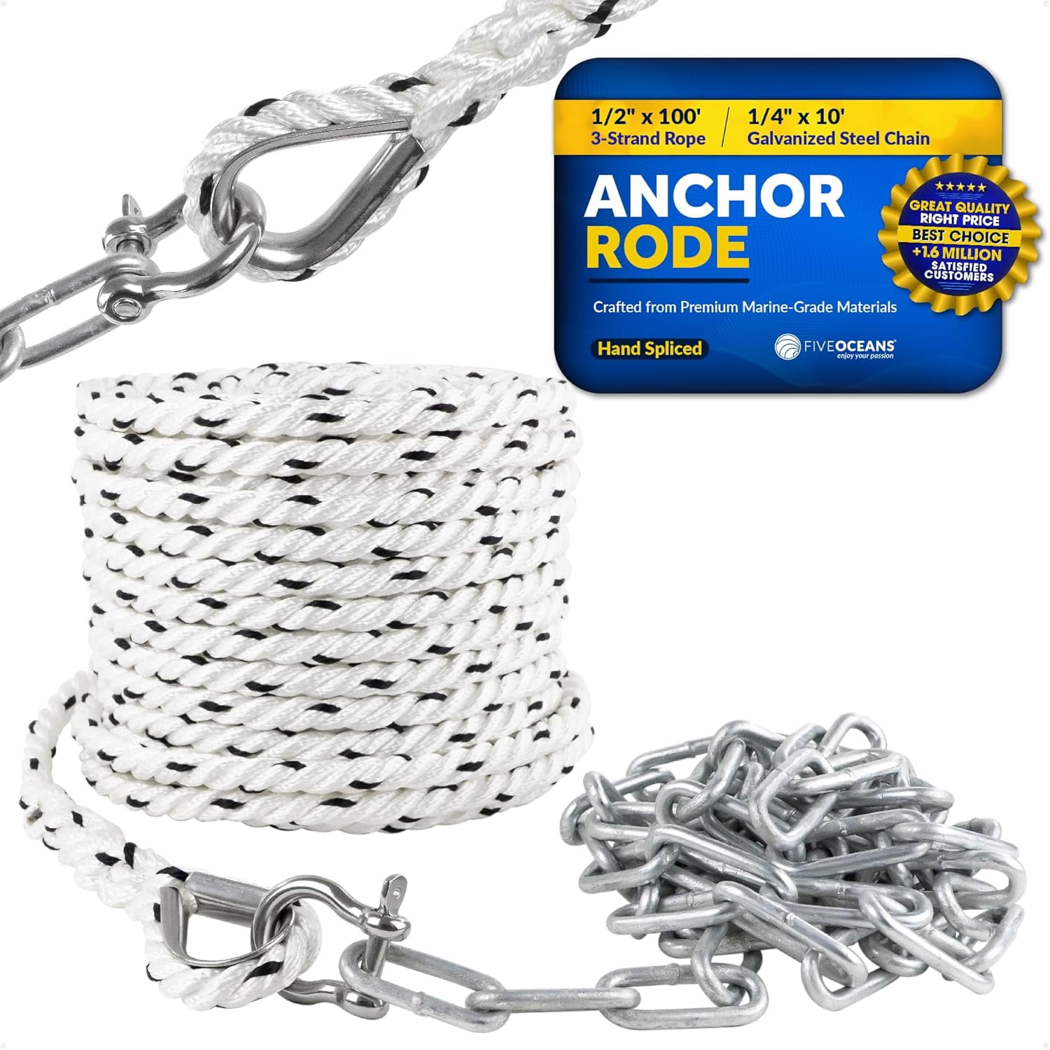 Five Oceans Anchor Rode Nylon 3 Strand with Hot-Dipped Galvanized Steel ...
