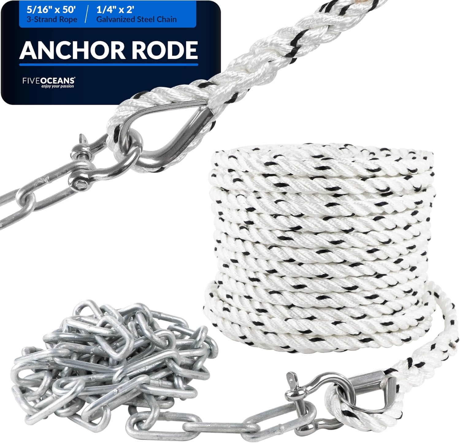 Five Oceans Anchor Rode Nylon 3 Strand with Hot-Dipped Galvanized Steel ...