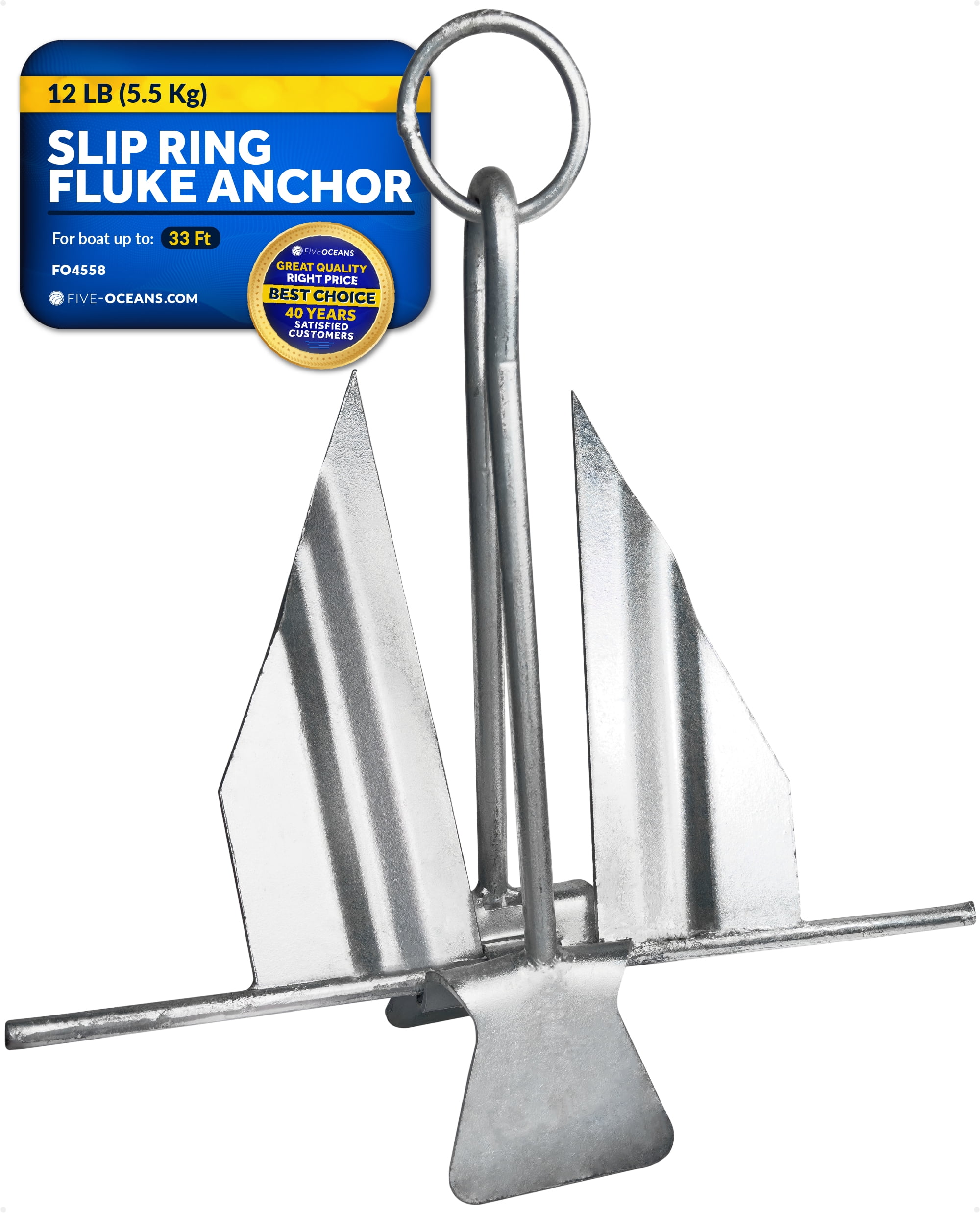 Five Oceans Fluke Anchor, 12 Lb Slip Ring Boat Anchor, Galvanized Steel ...