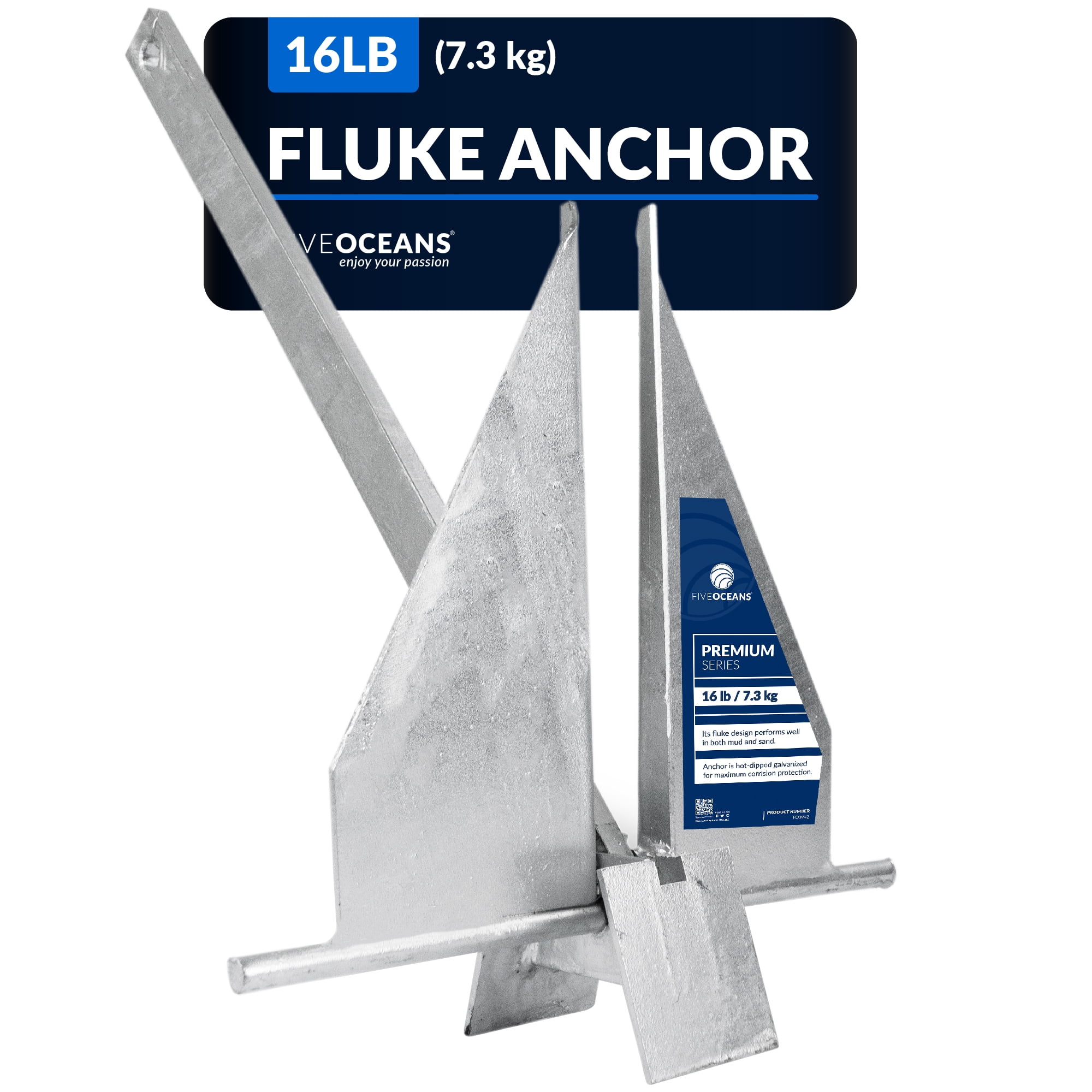 Free Shipping! Five Oceans Boat Anchor - Fluke Anchor, 16 Lb ...