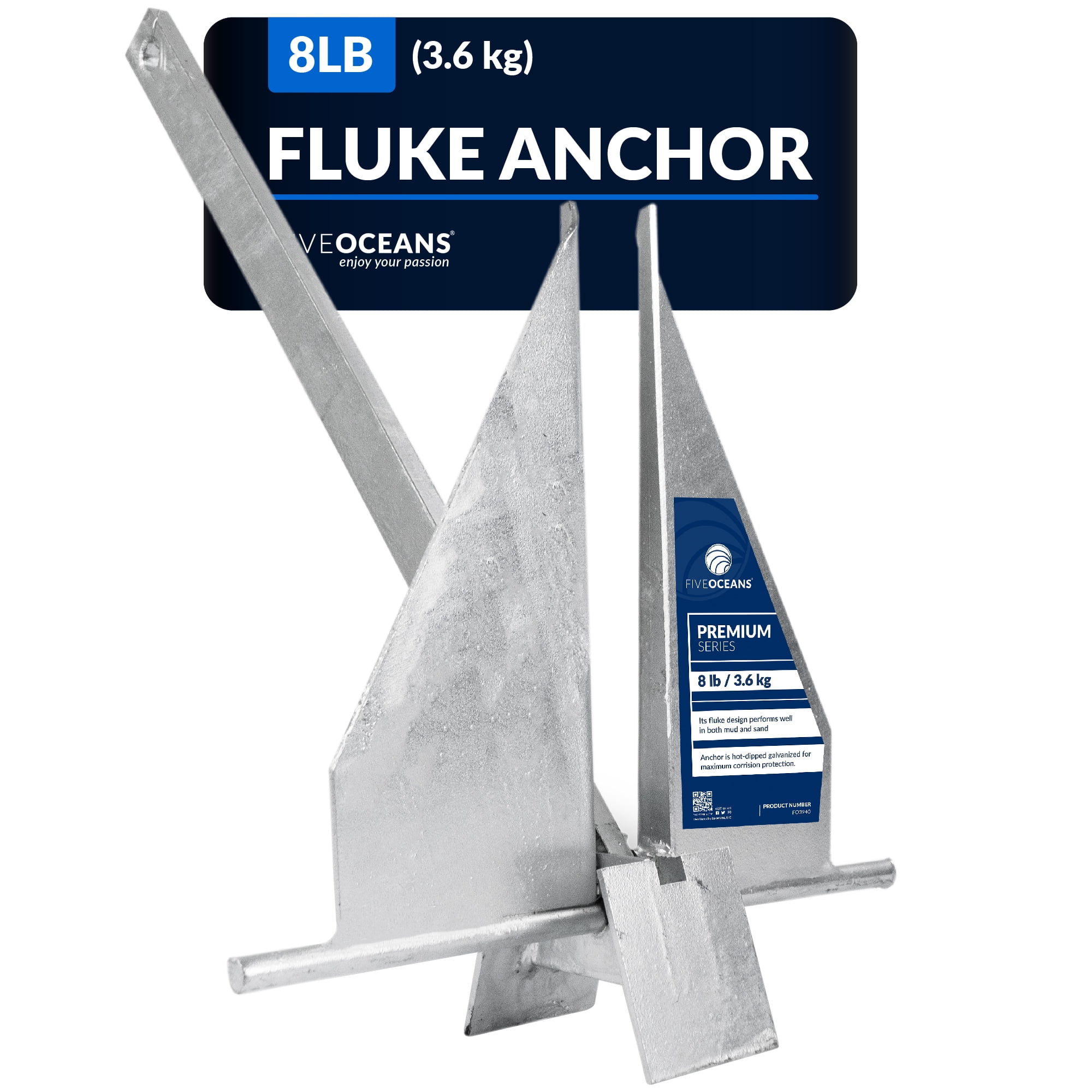 Five Oceans Boat Anchor - Fluke Anchor, 8 Lb, Galvanized Steel Boat ...