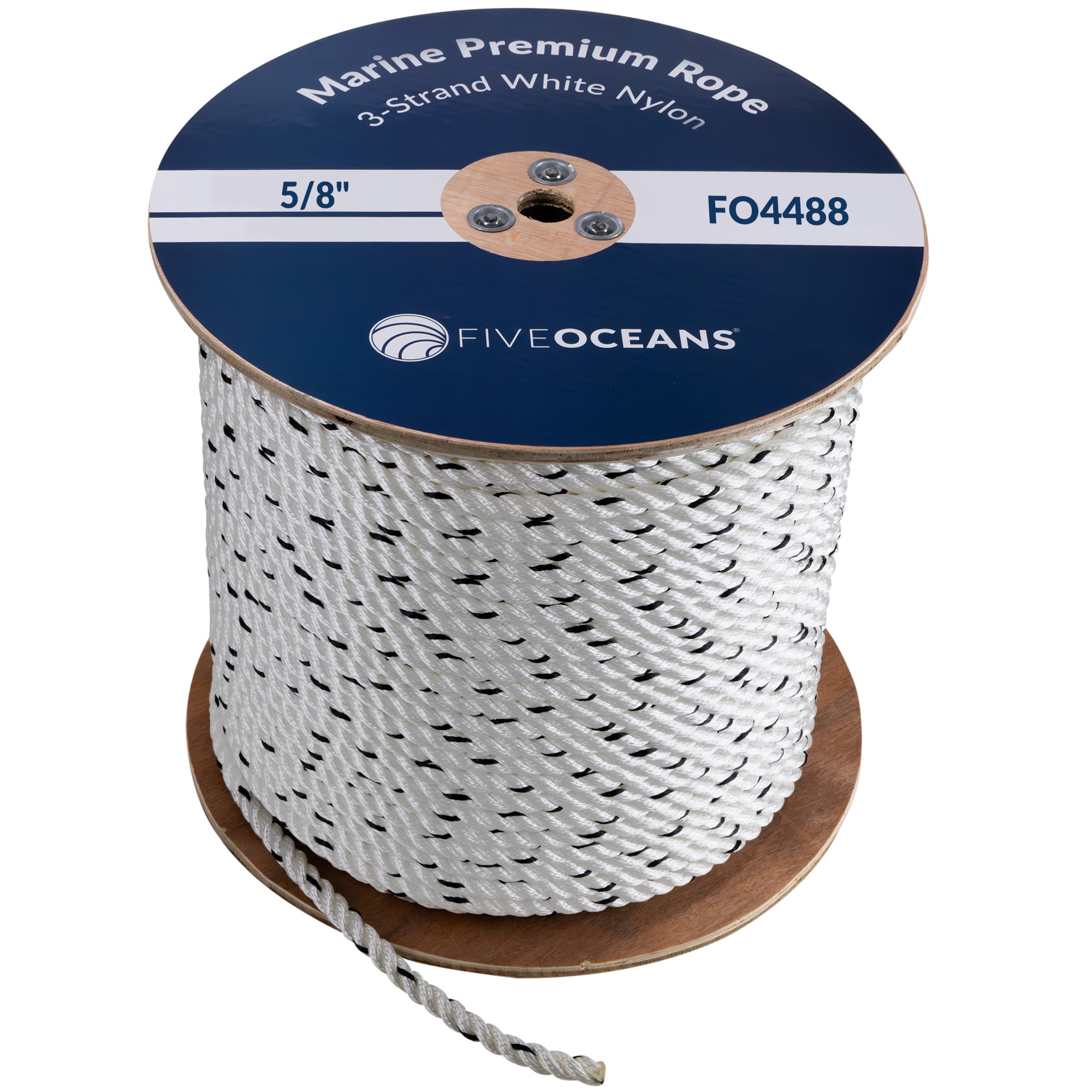Five Oceans Boat Anchor Rope 1/2 inch x 100 ft - Marine Premium 3-Strand White Nylon - Ideal for ...