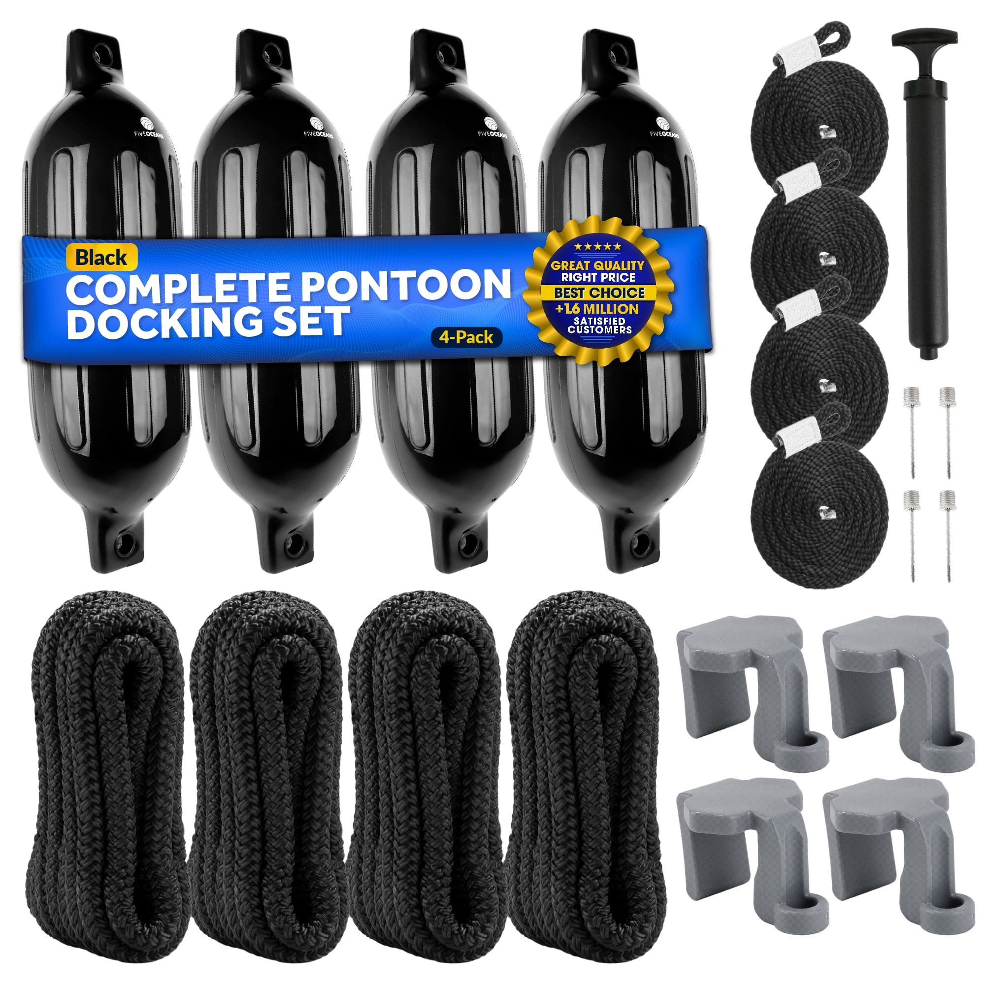 Five Oceans Boat Fenders Complete Set - Includes 4-Pack 4.5 x 16-Inch ...