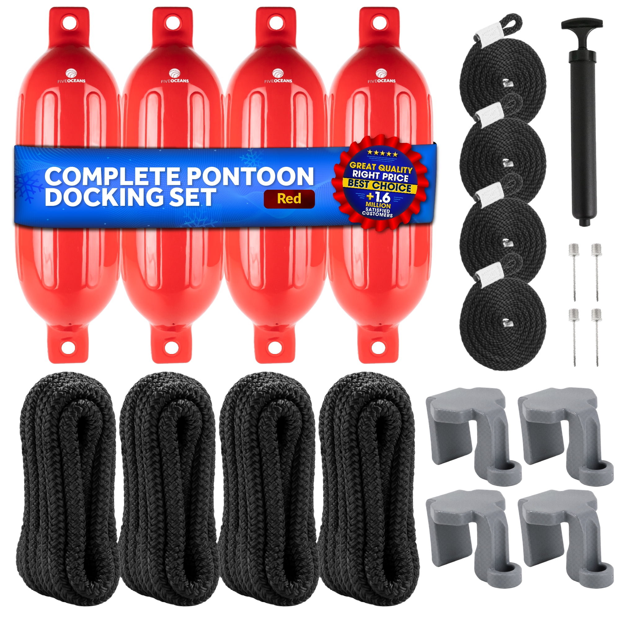 Five Oceans Boat Fenders Complete Set - Includes 4-Pack 4.5 x 16-Inch ...