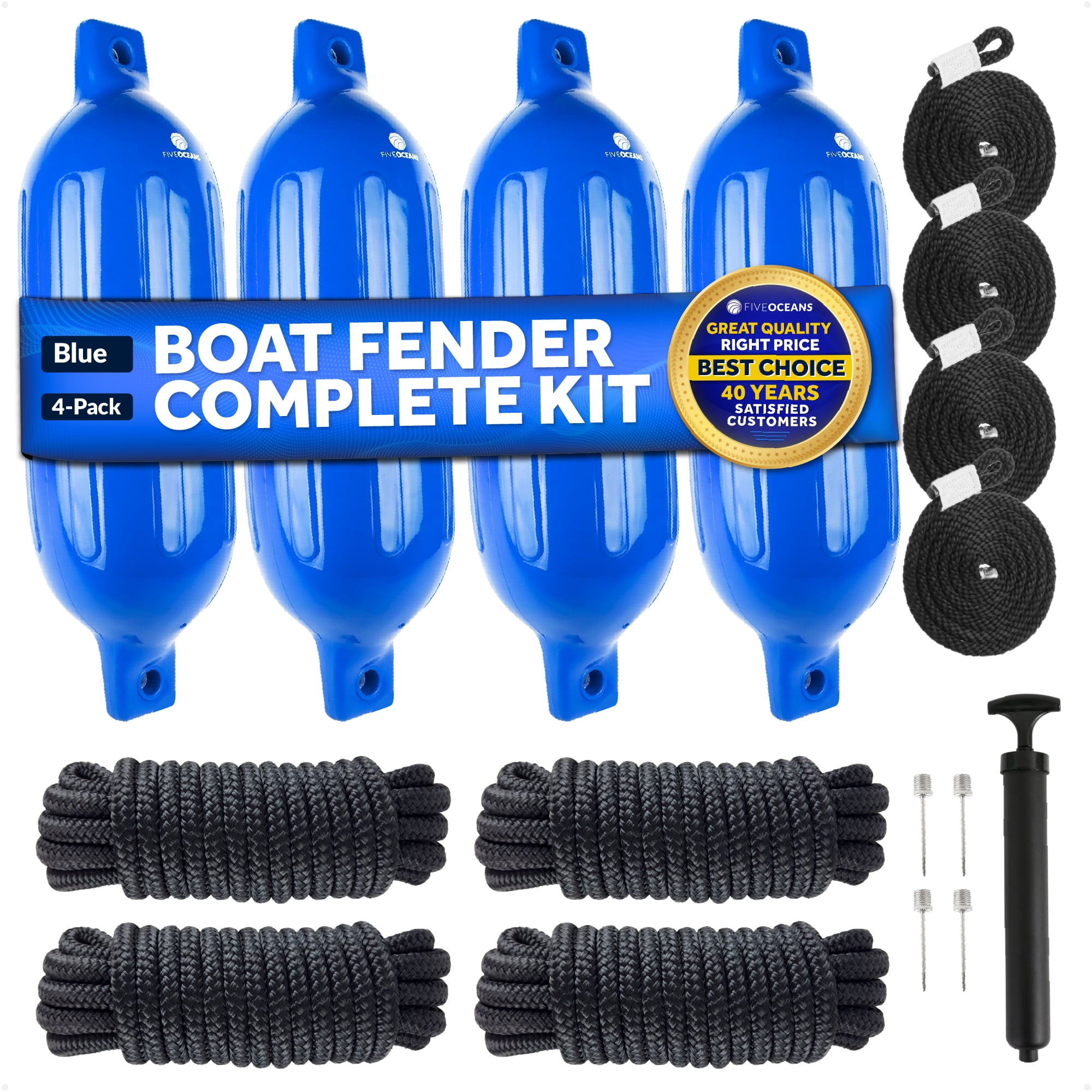 Five Oceans Boat Fenders Complete Set - Includes 4-Pack 6.5 x 23-Inch ...