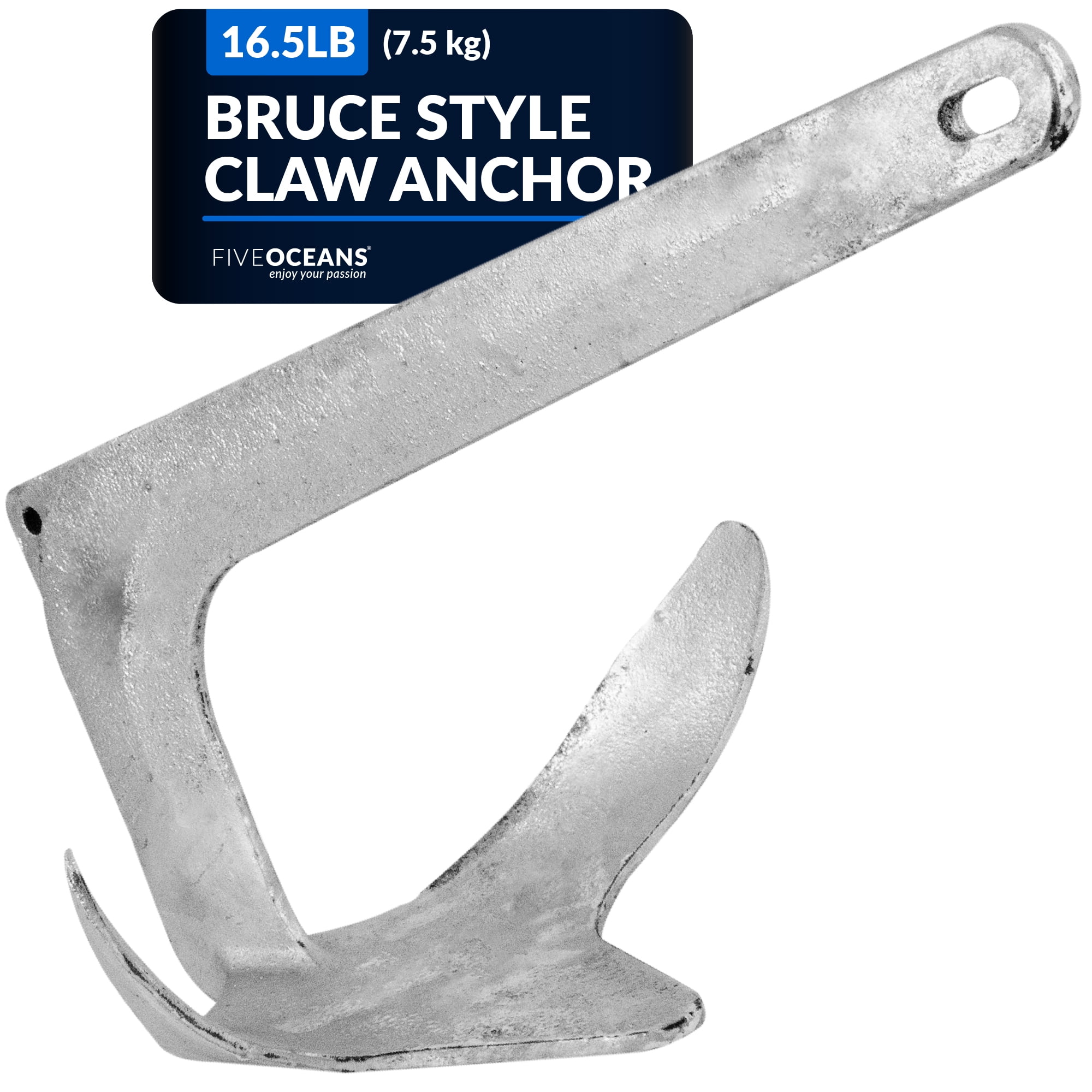 Five Oceans Bruce Style Claw Anchor, 16.5 Lb Galvanized Steel, Marine ...