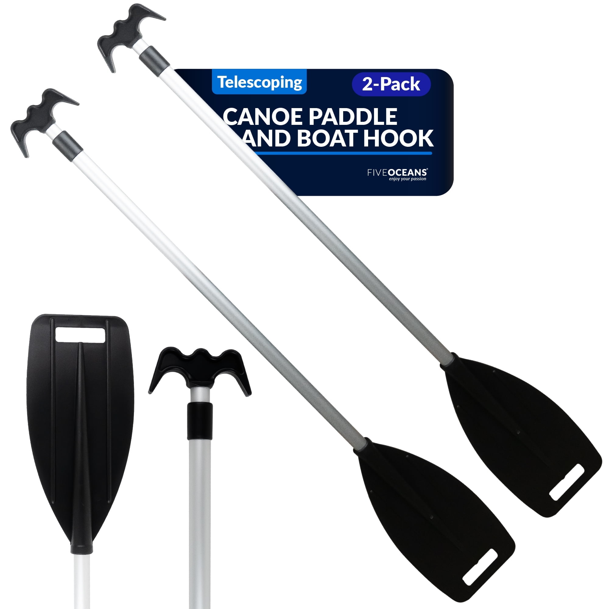 Five Oceans Canoe Paddle, 2-Pack Telescoping Canoe Paddles and Boat ...