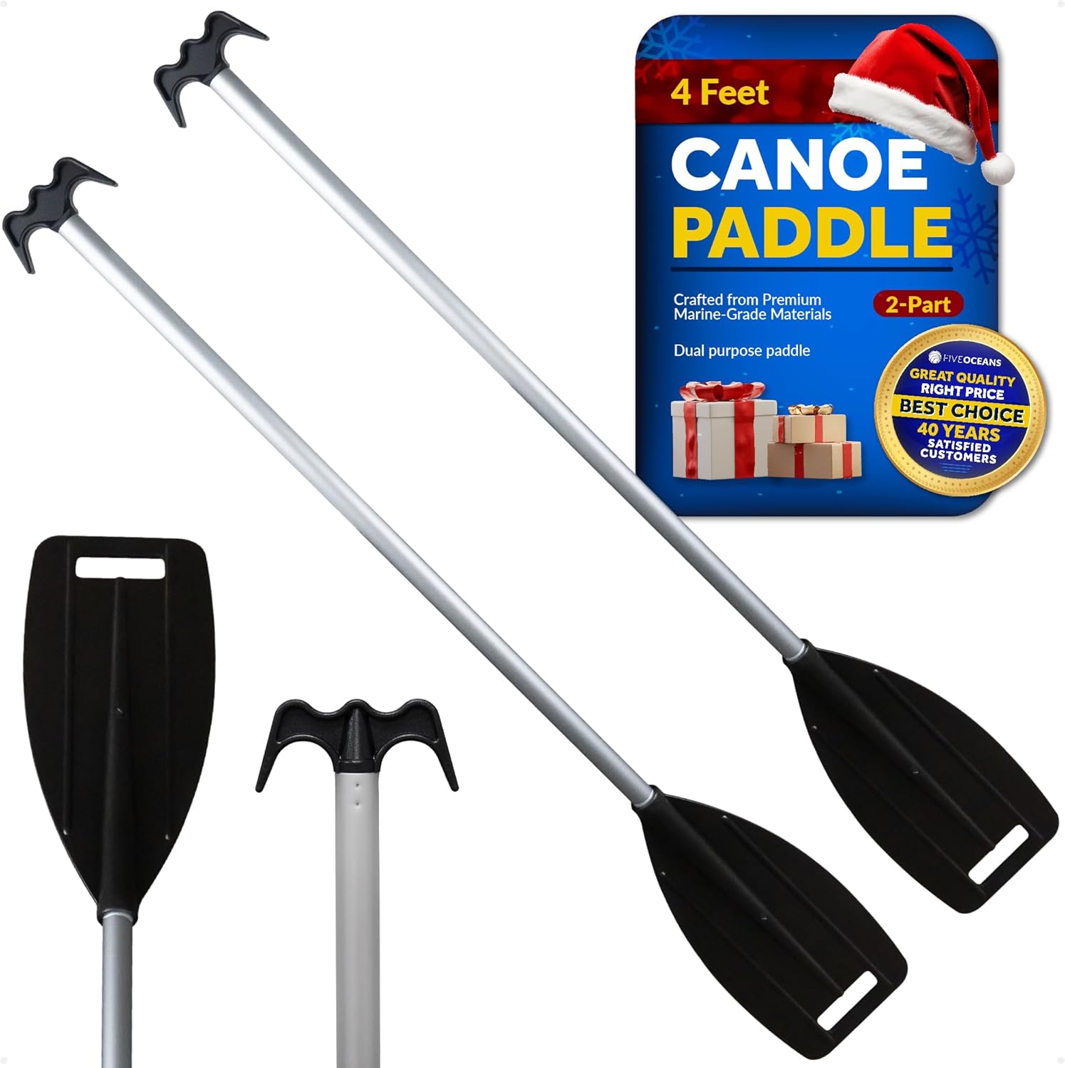 Five Oceans Canoe Paddle, Canoe Paddles and Boat Hook, Black, 4-Feet ...