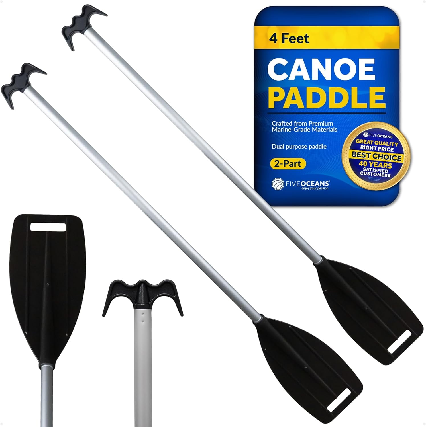 Five Oceans Canoe Paddle, Canoe Paddles and Boat Hook, Black, 4-Feet ...