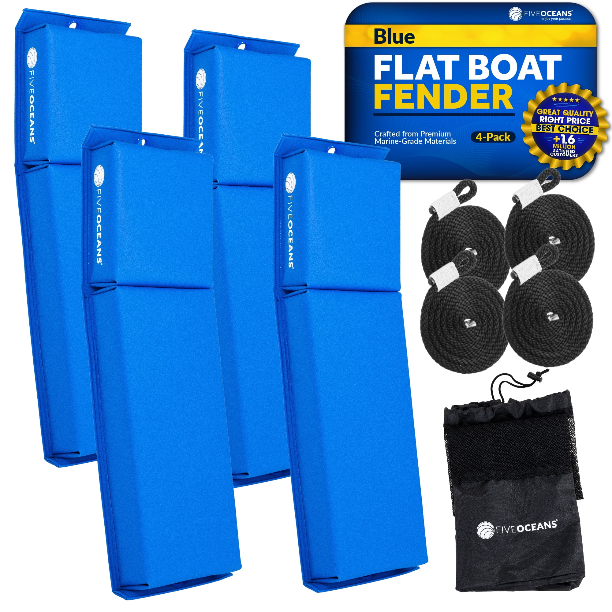 Five Oceans Marine Flat Boat Fender, Docking Bumpers, 4-Pack, Blue ...