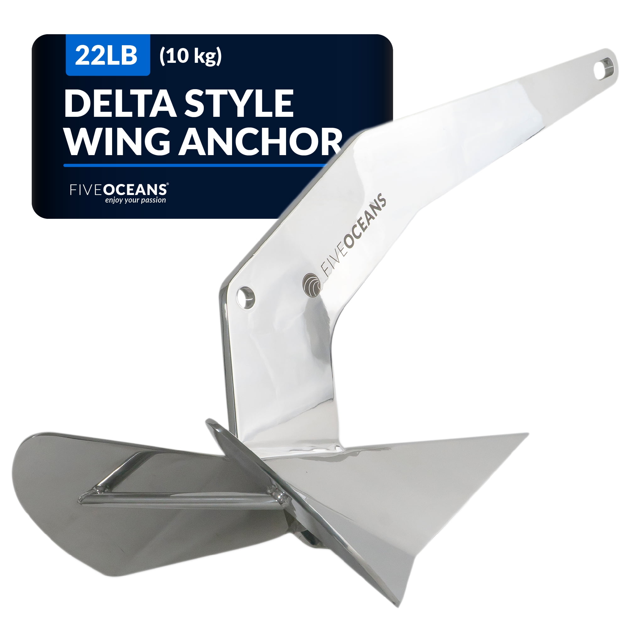 Five Oceans Delta Style Wing Boat Anchor, 22 Lb / 10 Kg Stainless Steel ...