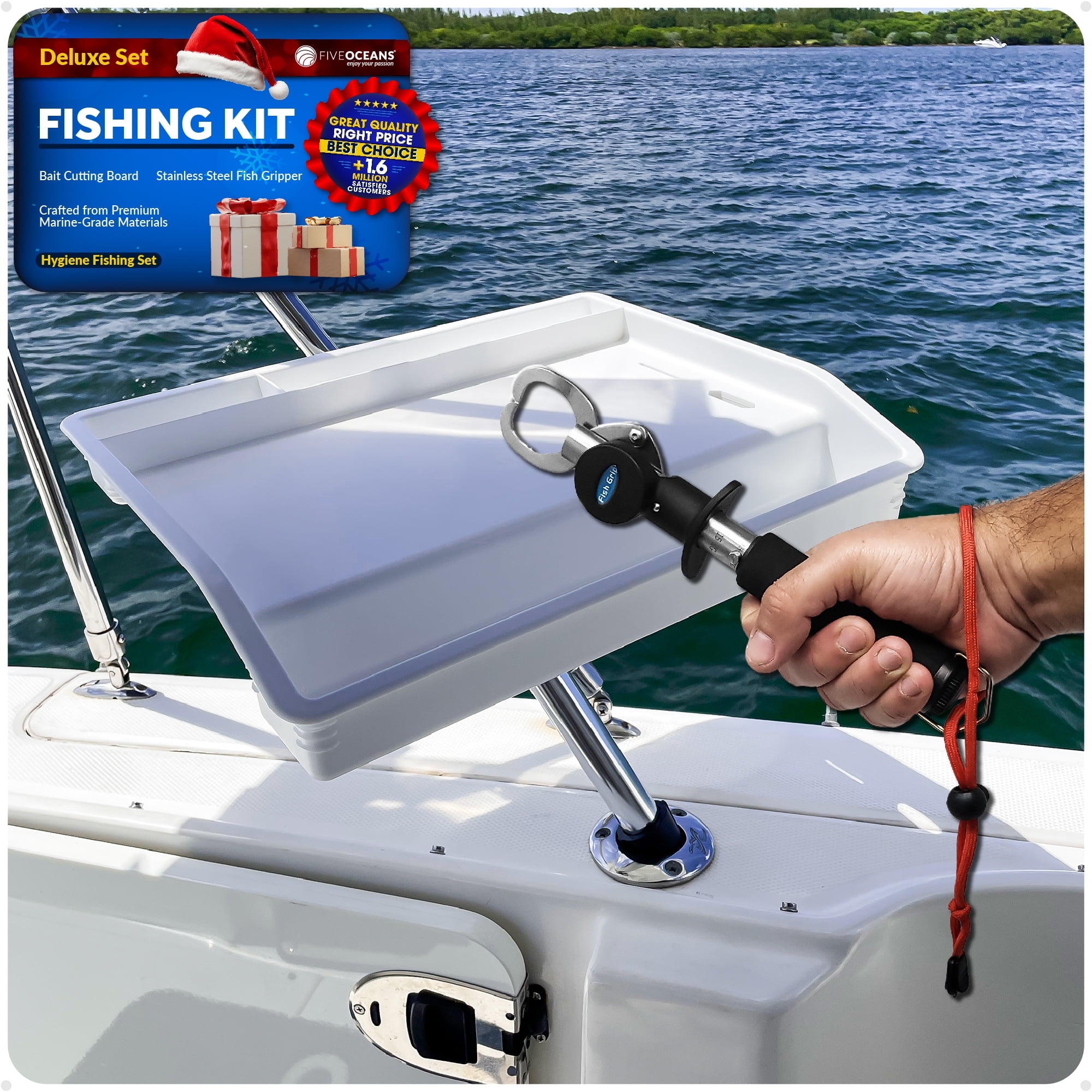 Five Oceans Deluxe Bait Cutting Board with Rod Holder Mount & Stainless ...