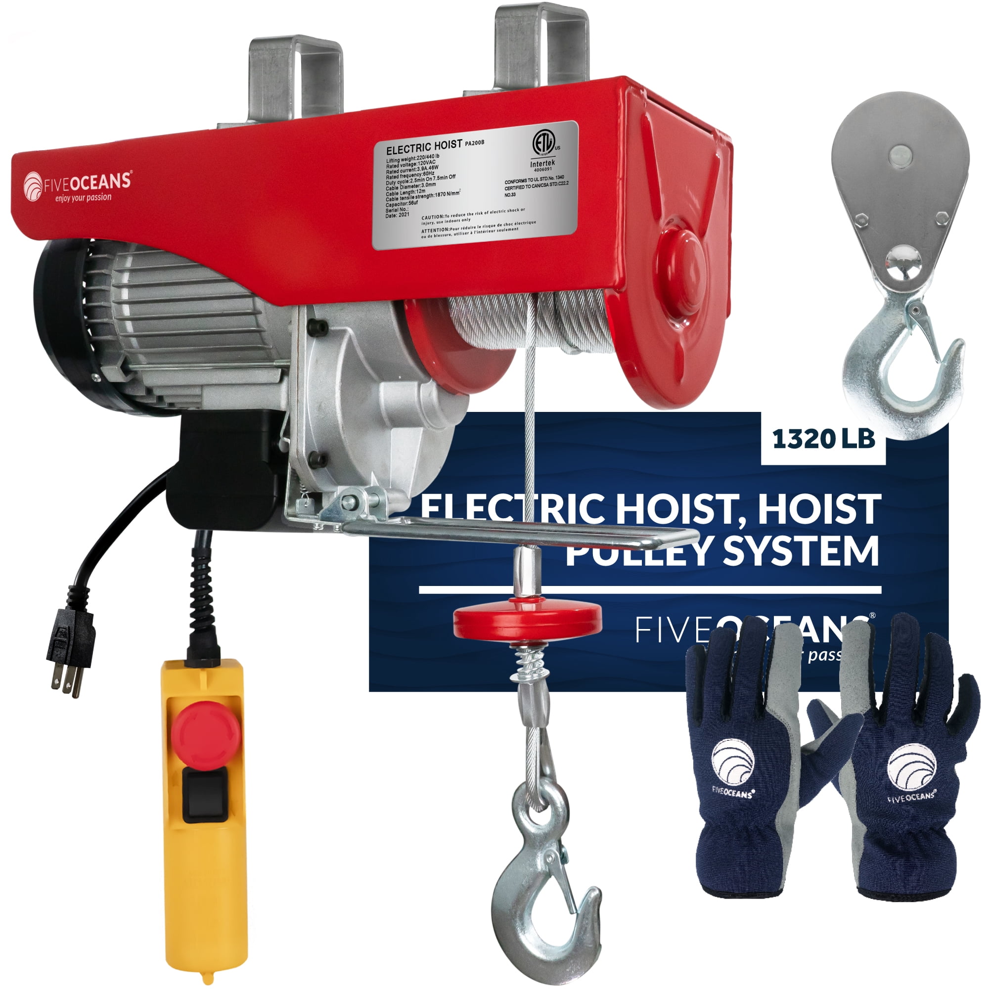 Five Oceans Electric Hoist, Hoist Pulley System, Pulley Hoist, 1320 Lb ...