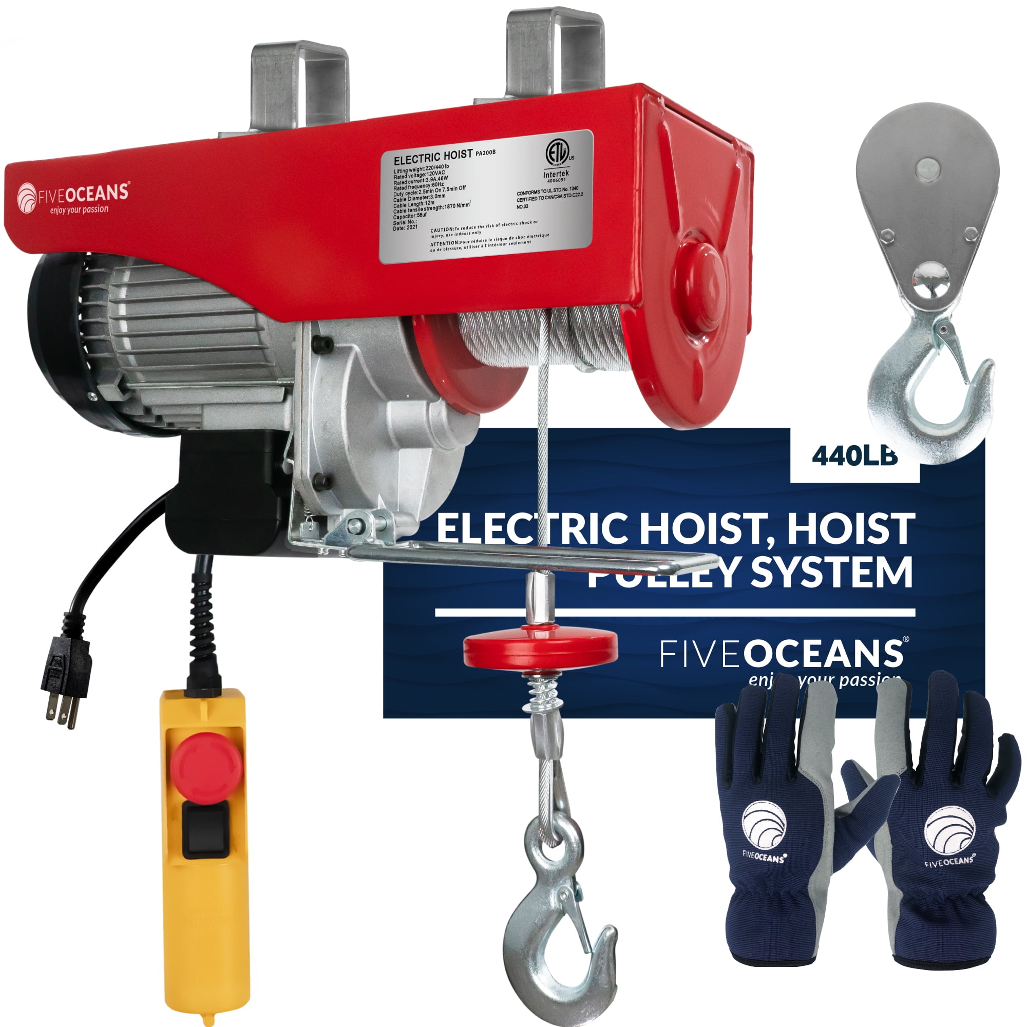 Five Oceans Electric Hoist, Hoist Pulley System, Pulley Hoist, 440 Lb ...