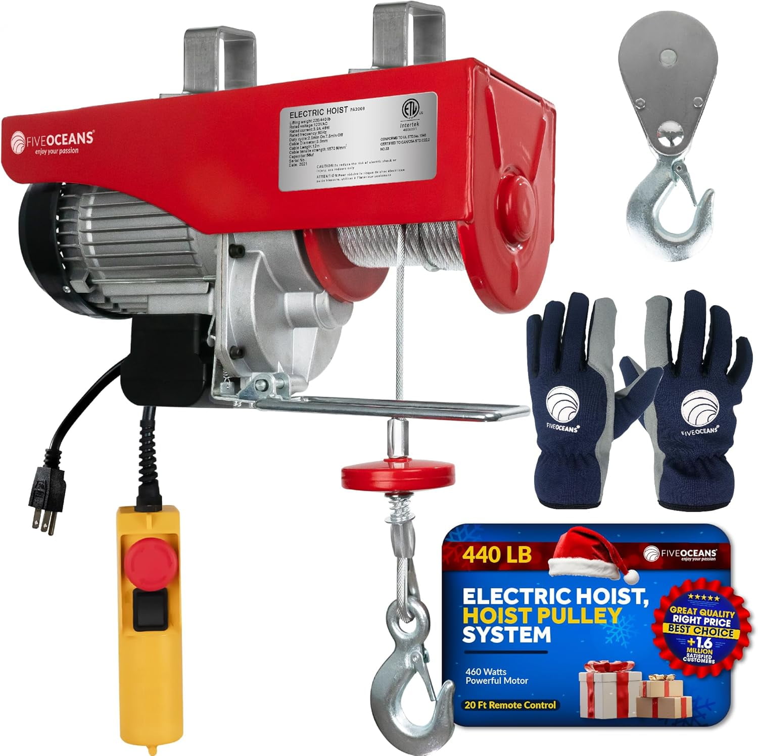 Five Oceans Electric Hoist, Hoist Pulley System, Pulley Hoist, 440 Lb ...