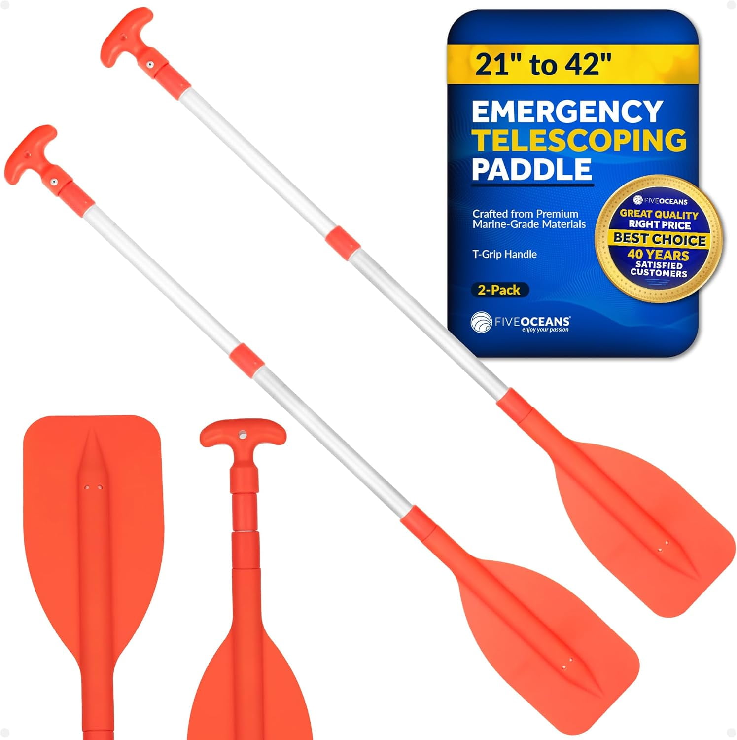 Five Oceans Emergency Telescoping Paddle, Boat Paddles, Floating Orange ...