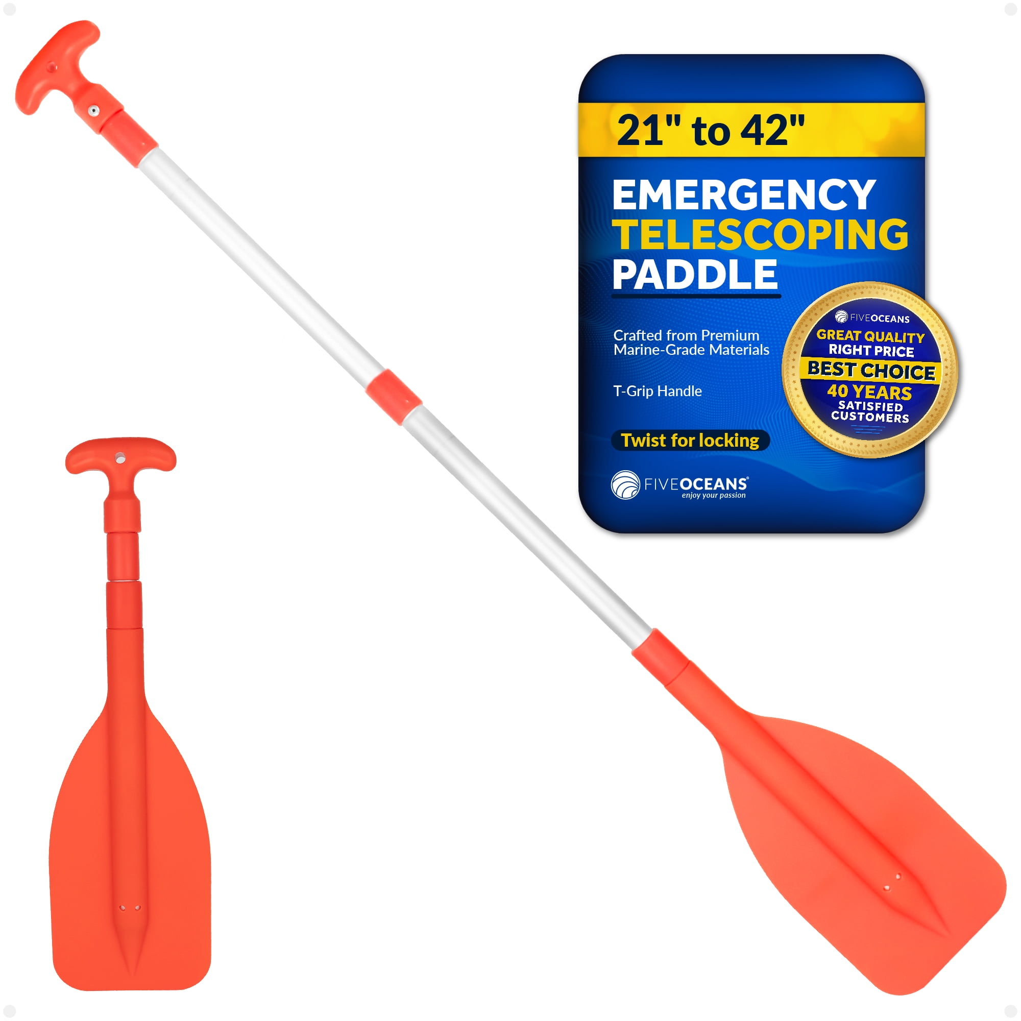 Five Oceans Emergency Telescoping Paddle, Boat Paddles, Floating Orange ...