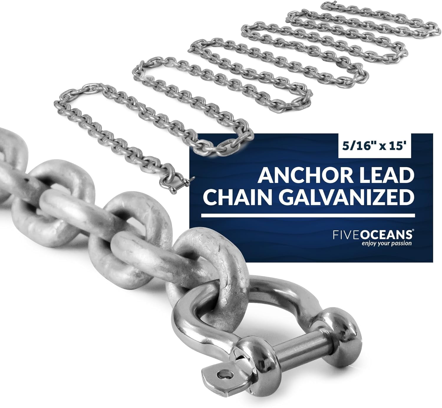Five Oceans Galvanized Steel Chain, Boat Chain with 2 Stainless Steel ...