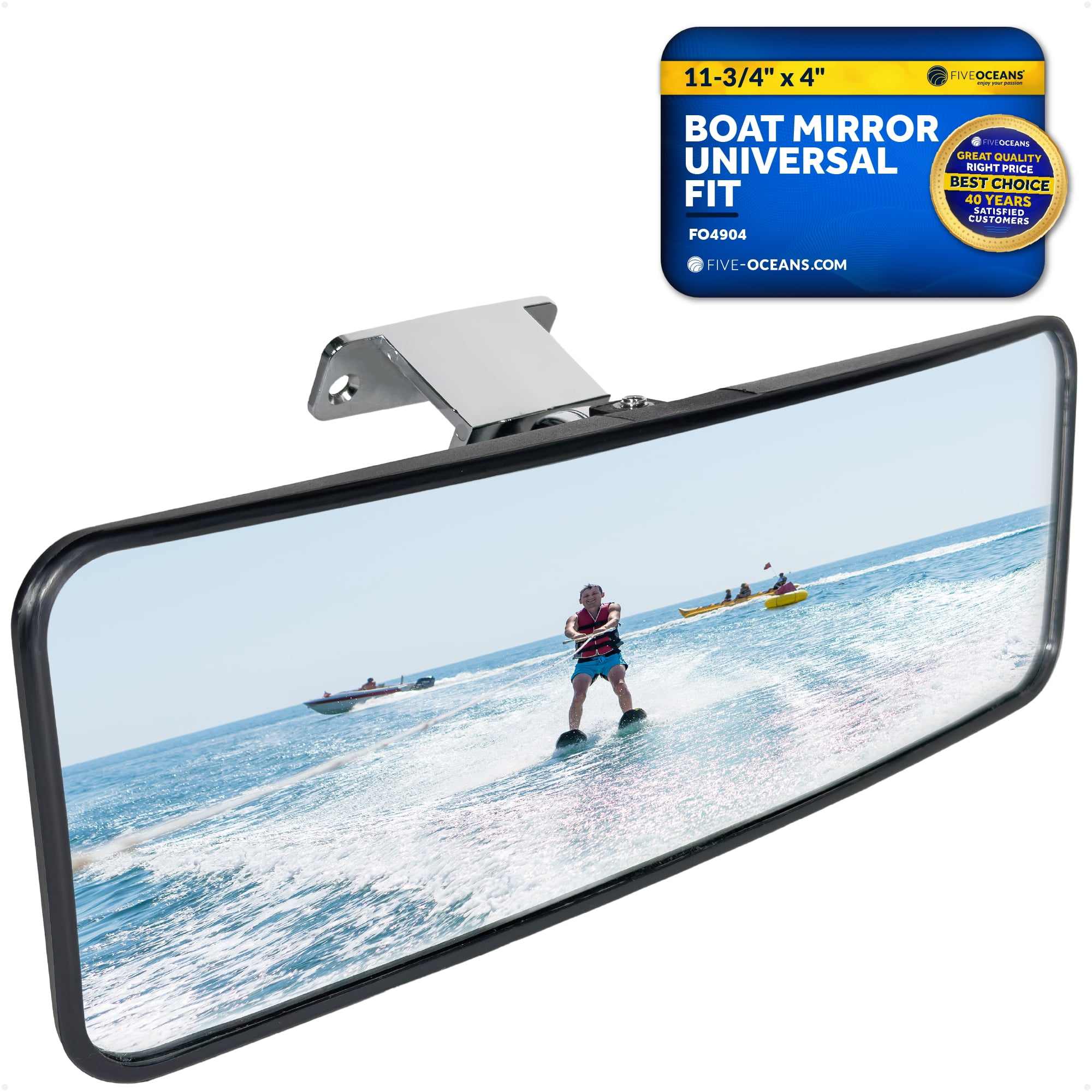 Five Oceans Large 11-3/4" x 4" Boat Mirror, Wide-View Rear View Marine ...